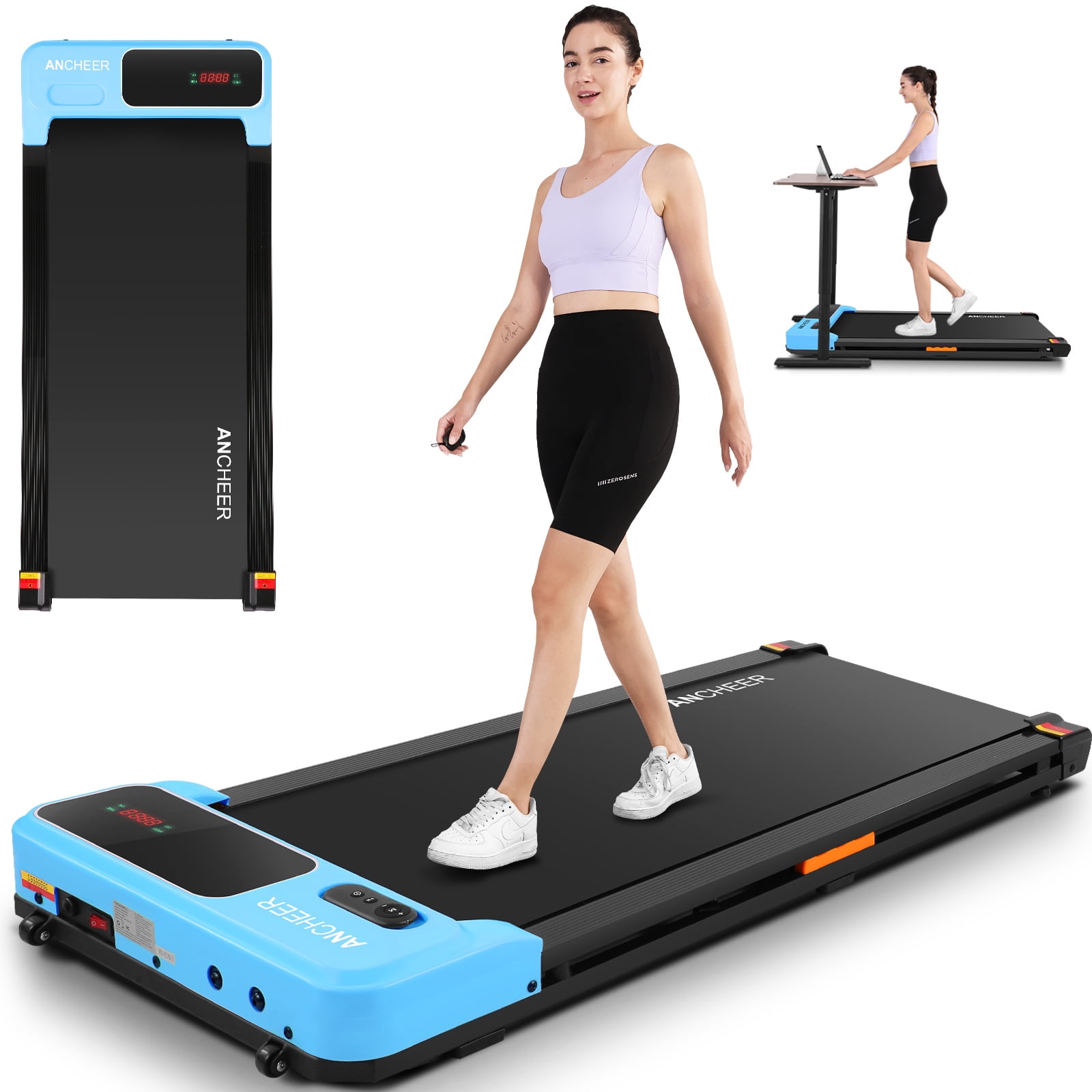 Wood Under Desk Treadmill Walking Pad with Remote/APP/LED Control ...