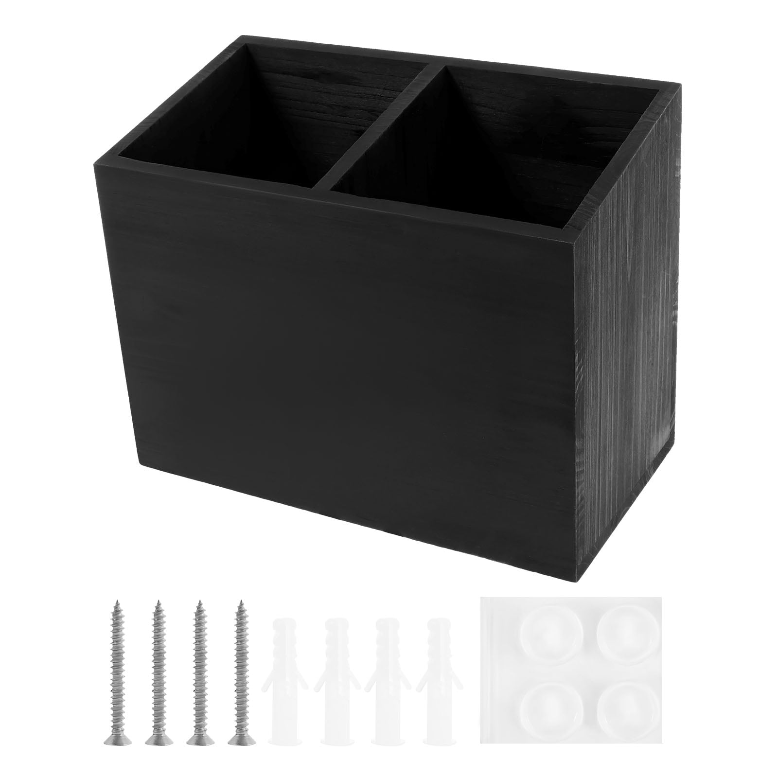 Wood Utensil Caddy for Knife Fork Chopsticks 2 Compartments Silverware ...