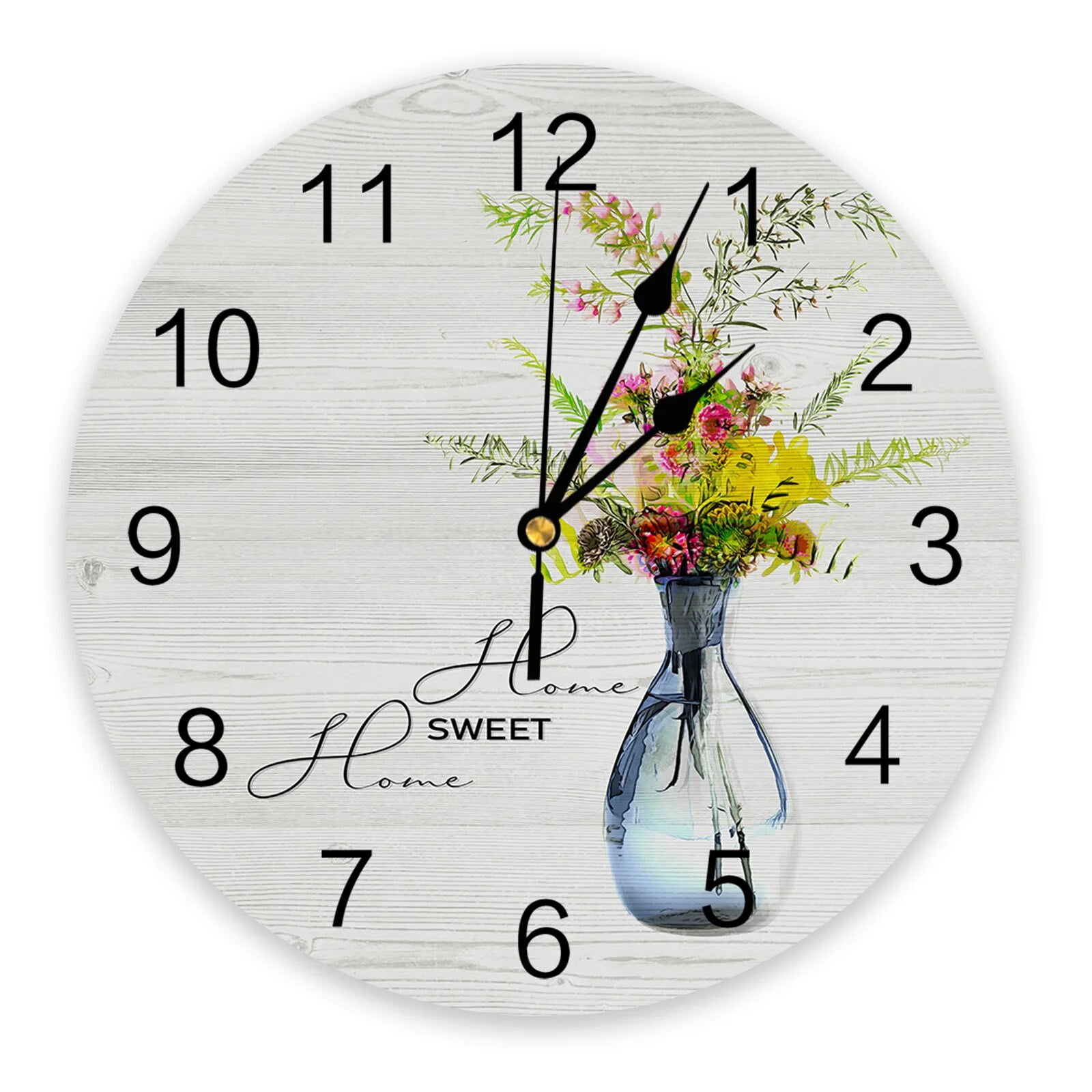 Wood Vase Flowers Wall Clock Modern Design Living Room Decoration ...