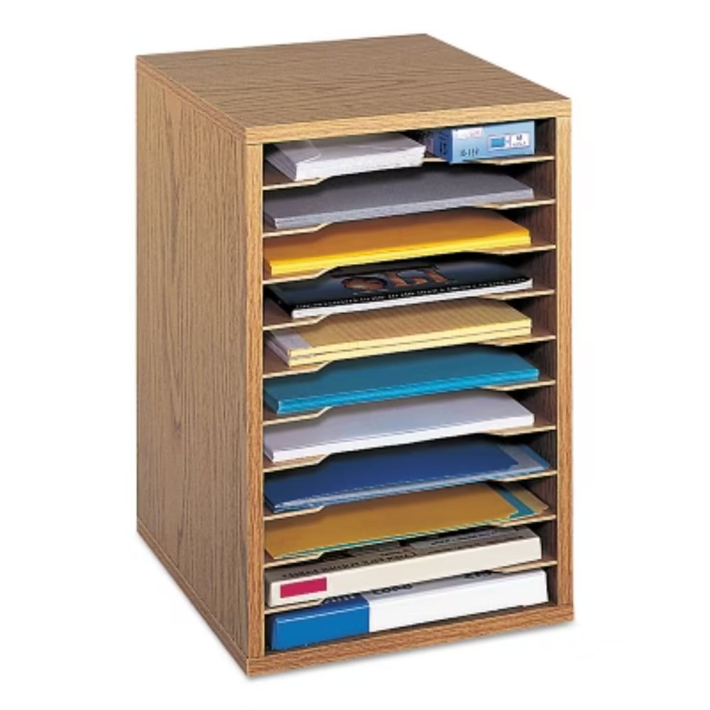Wood Vertical Desktop Sorter, 11 Compartments, 10.63 x 11.88 x 16 ...