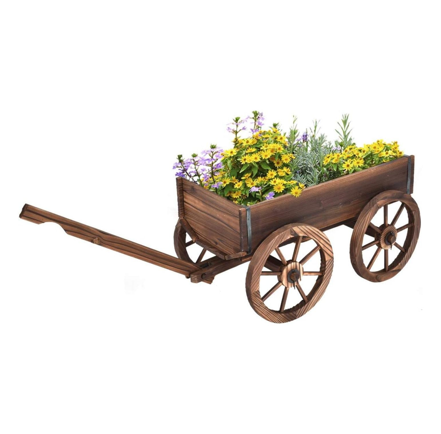 Wood Wagon, Decorative Flower Planter Pot Stand with 4 Wheels ...