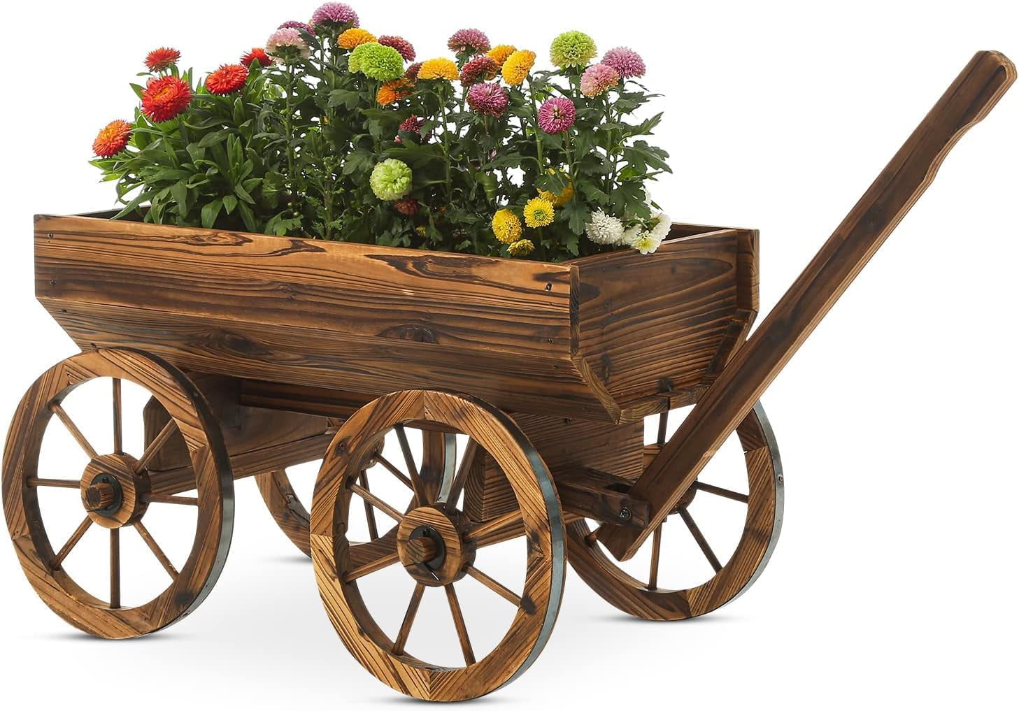 Wood Wagon Planter for Outdoor Balcony Decor - Garden Rustic Wooden ...