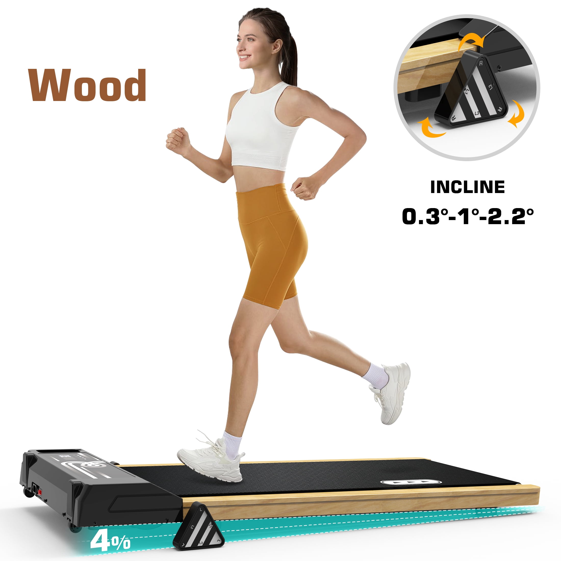 Wood Walking Pad with Incline Under Desk Treadmill for Home Use with ...