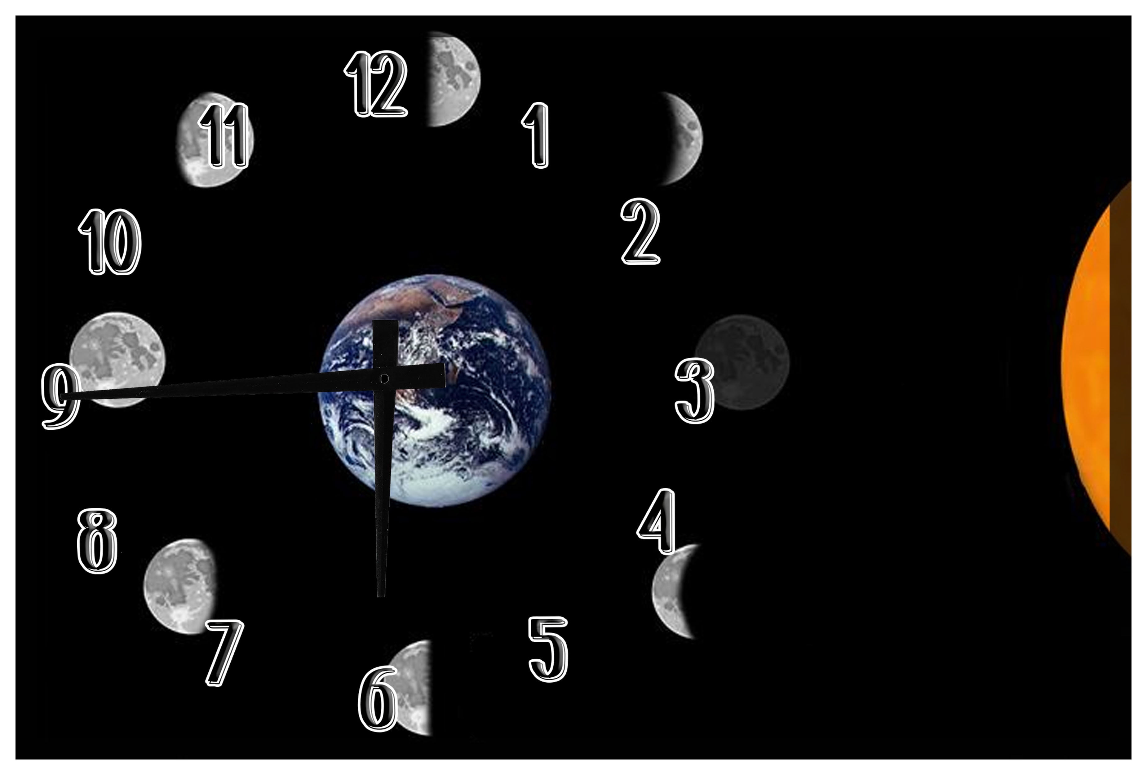 Wood Wall Art Clock Full Moon Earth Night Sky Galaxy Large Clock Wall ...