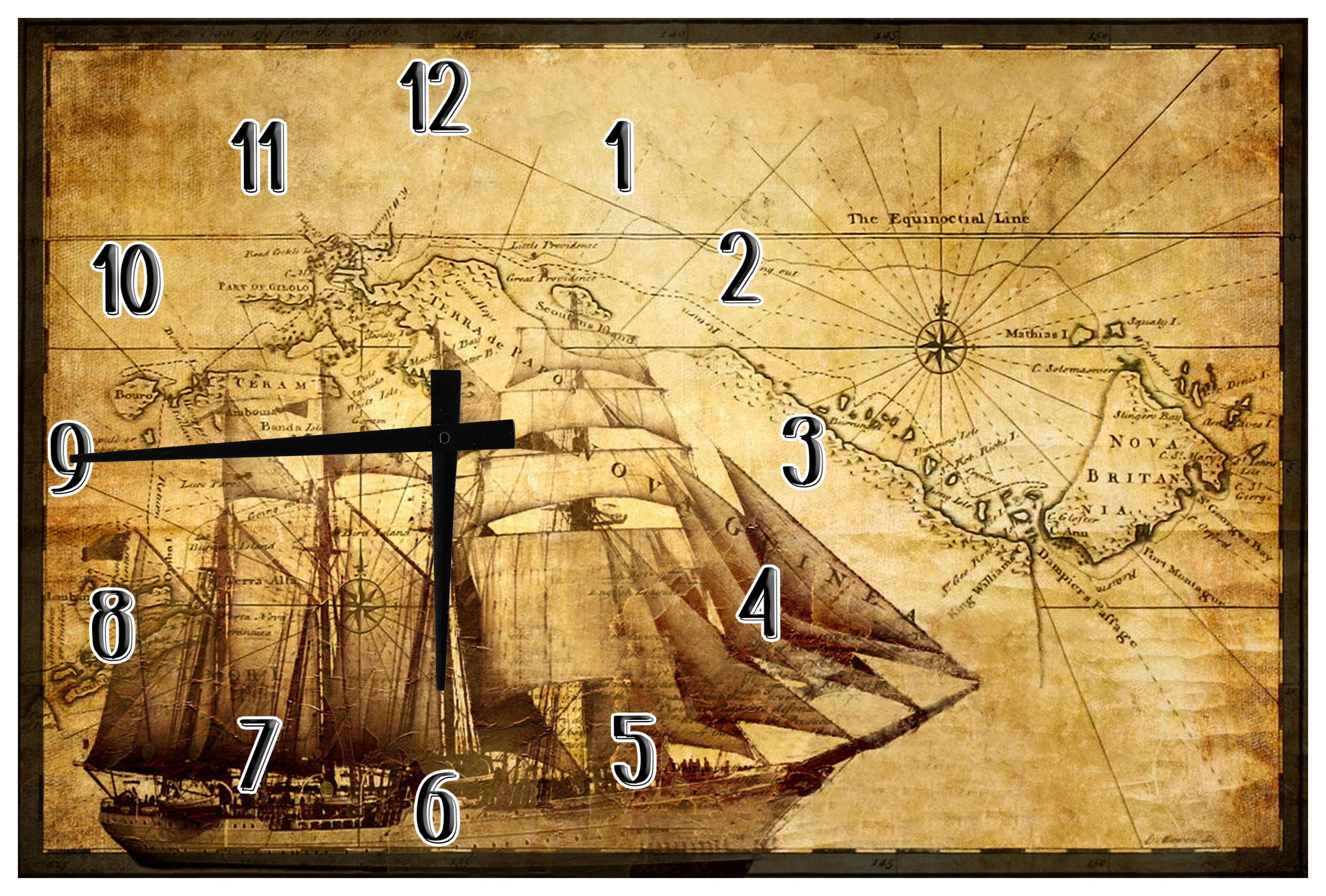 Wood Wall Art Clock Pirate Treasure Map Antique Large Clock Wall Art 12 ...