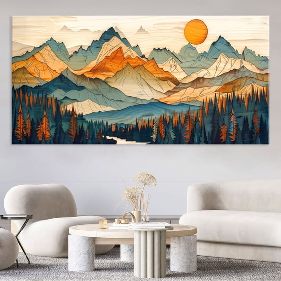 Wood Wall Art Mountain Canvas Wall Art Living Room Decor, Abstract ...