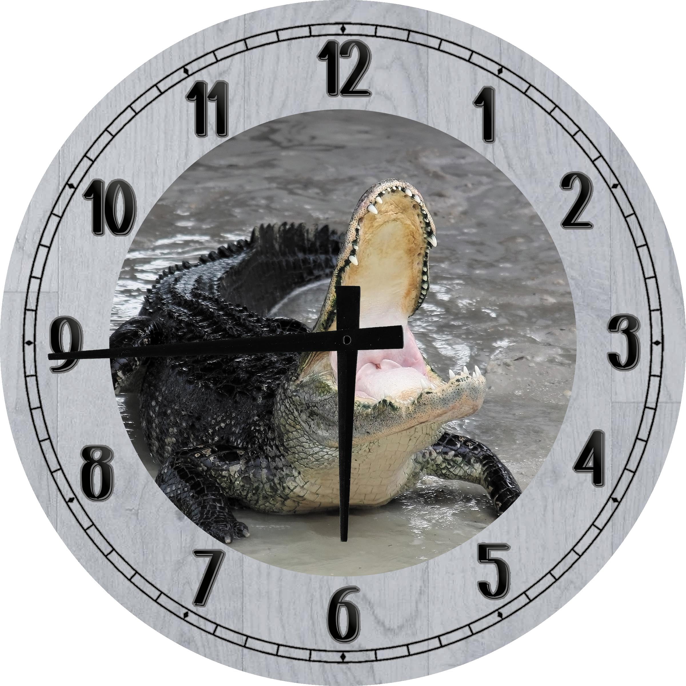 Wood Wall Clock 12 Inch Alligator Crocodile Mouth Open Feeding Time ...