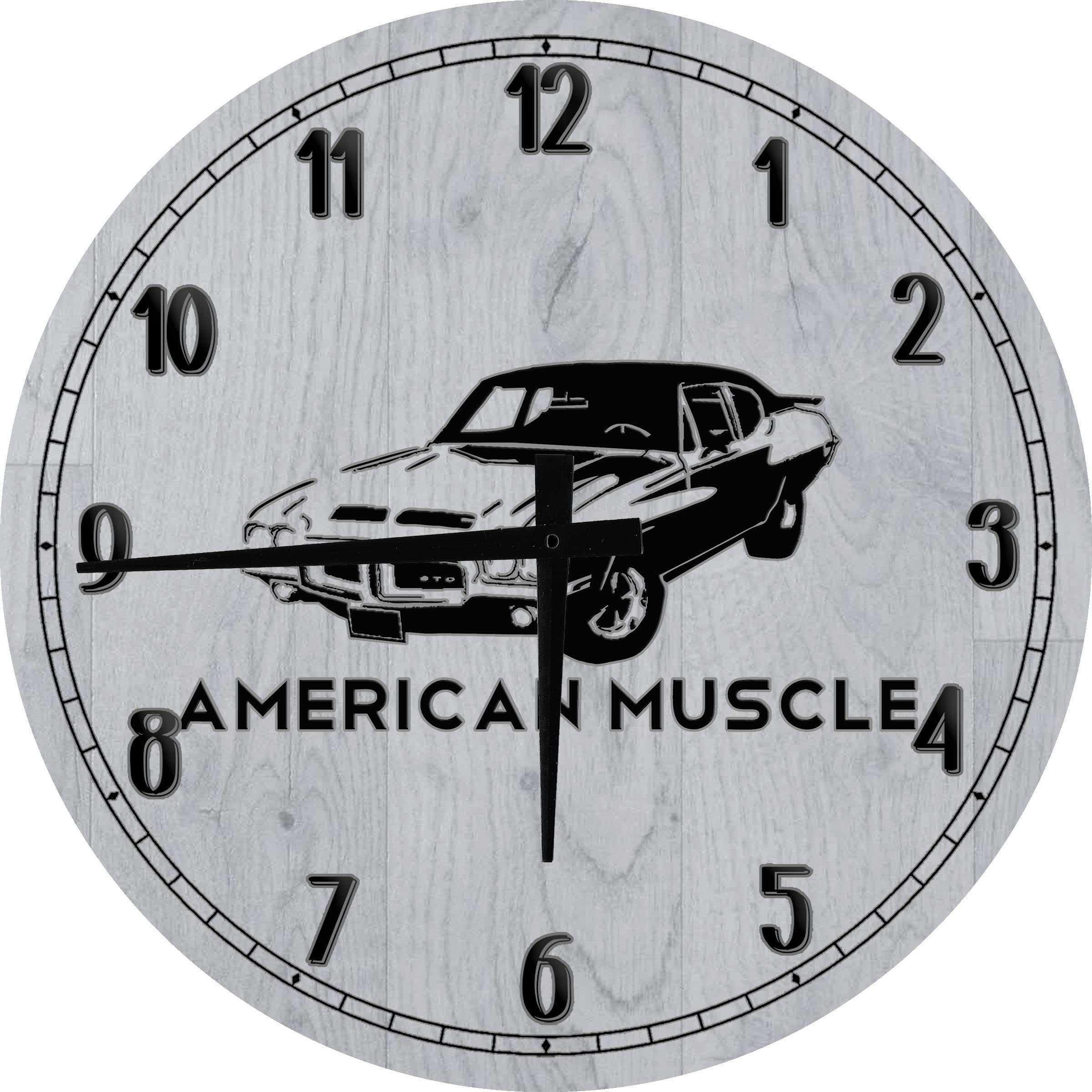 Wood Wall Clock 12 Inch American Muscle Classic Car Round Small Battery ...
