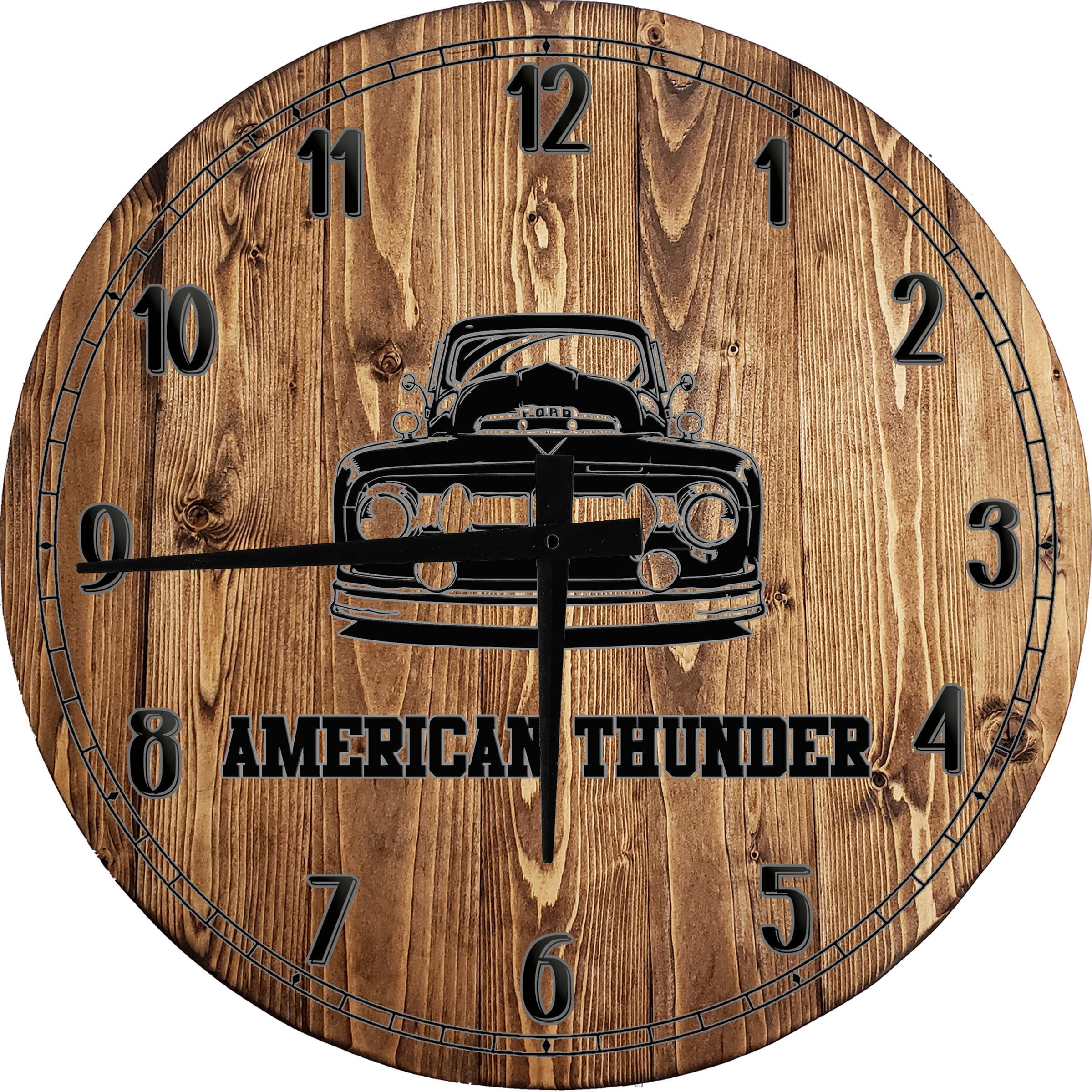 Wood Wall Clock 12 Inch American Thunder Classic Truck Lowered Round ...