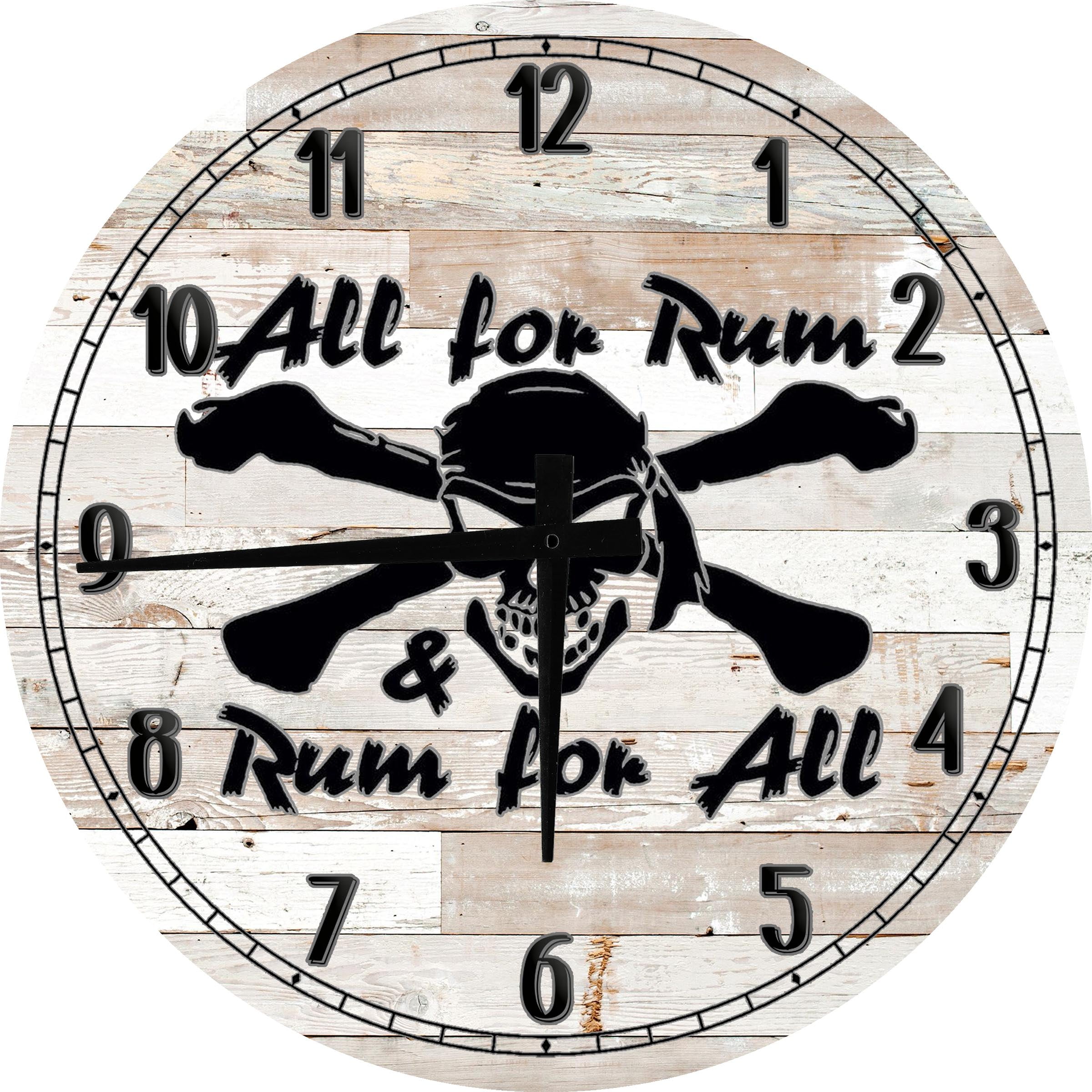 Wood Wall Clock 12 Inch Bar Wall Art All for Rum for All Skull ...