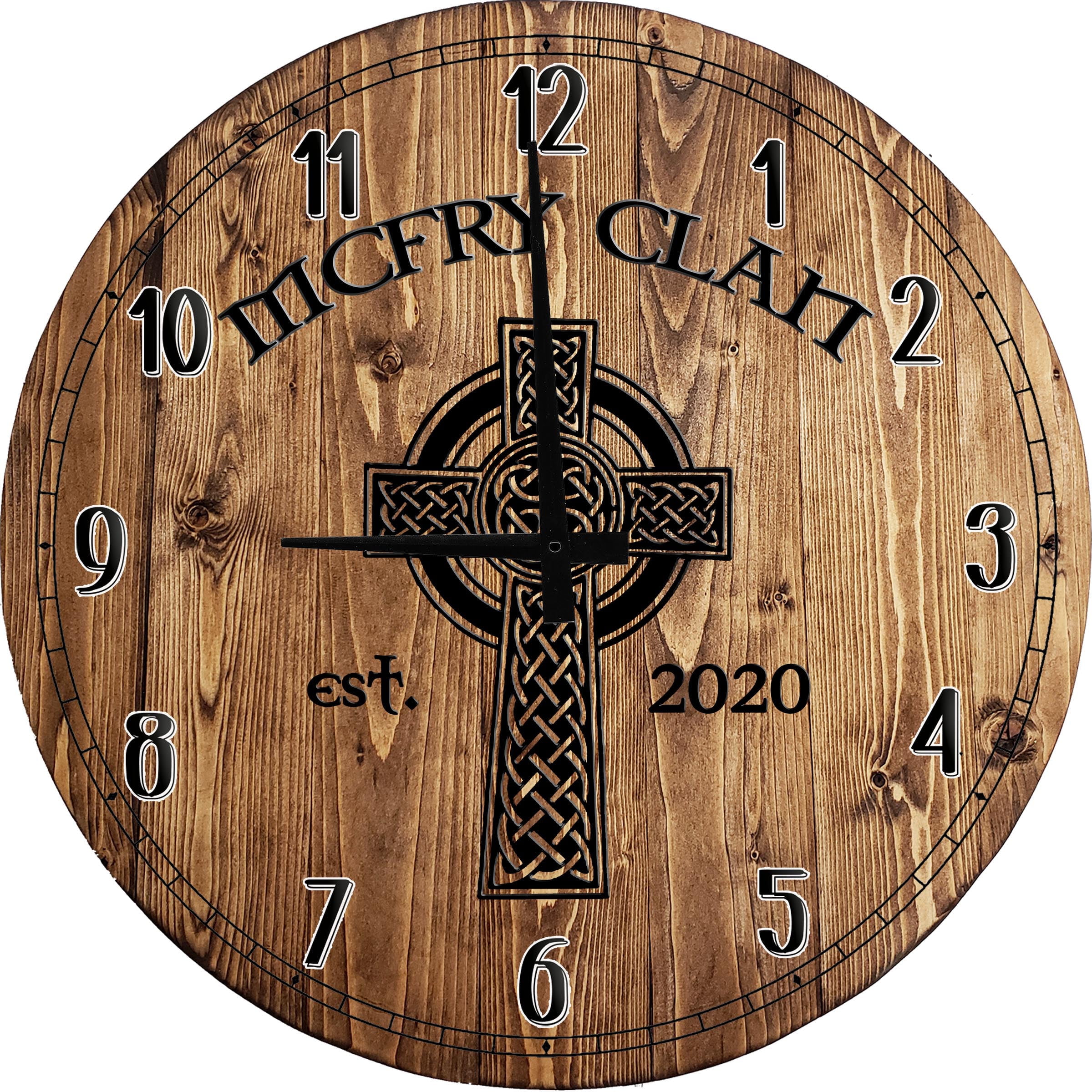 Wood Wall Clock 12 Inch Celtic Irish Cross Knot Round Small Battery ...