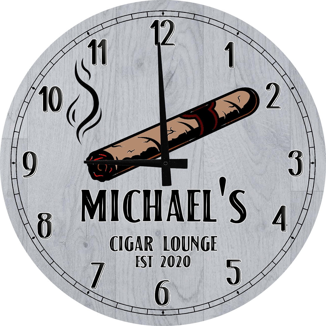Wood Wall Clock 12 Inch Cigar Lounge Smoking Stogies Round Small ...