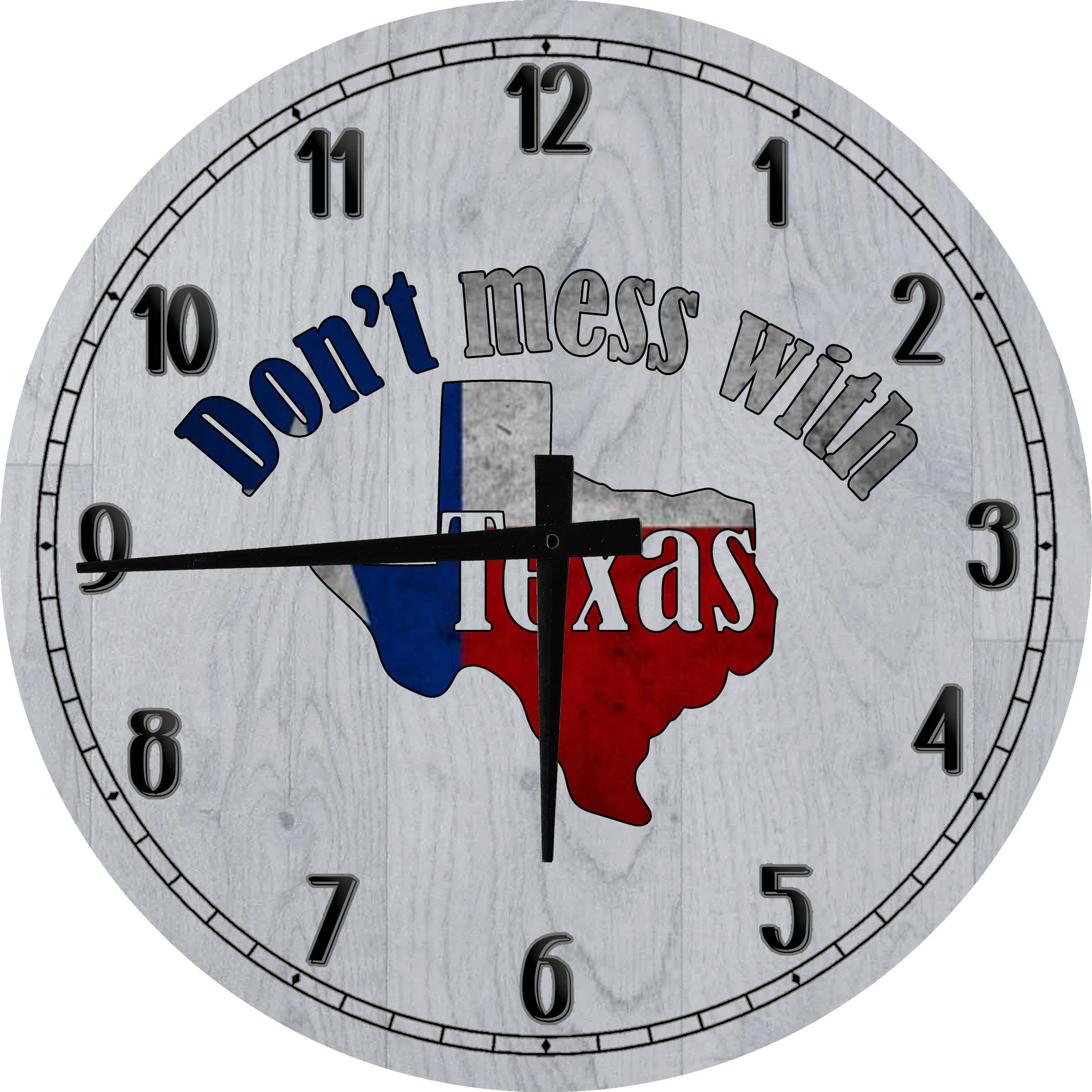 Wood Wall Clock 12 Inch Don't Mess With Texas Flag USA Round Small ...