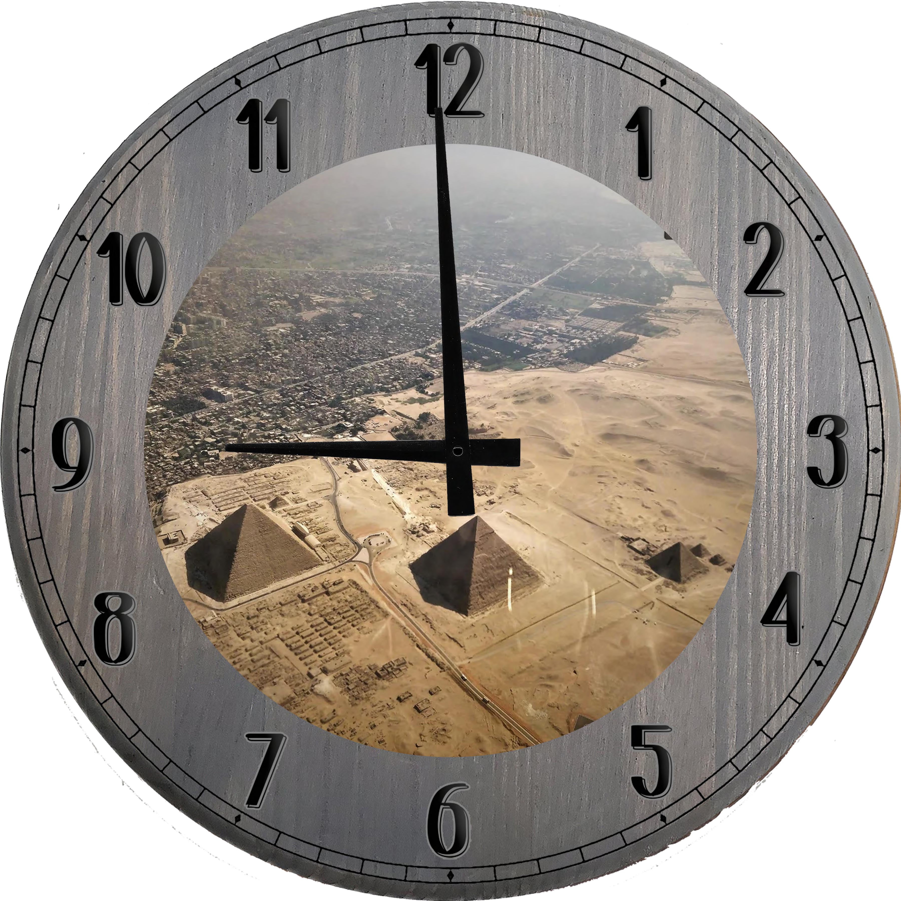 Wood Wall Clock 12 Inch Egypt Pyramids Tan Sand Desert Egyptian ...