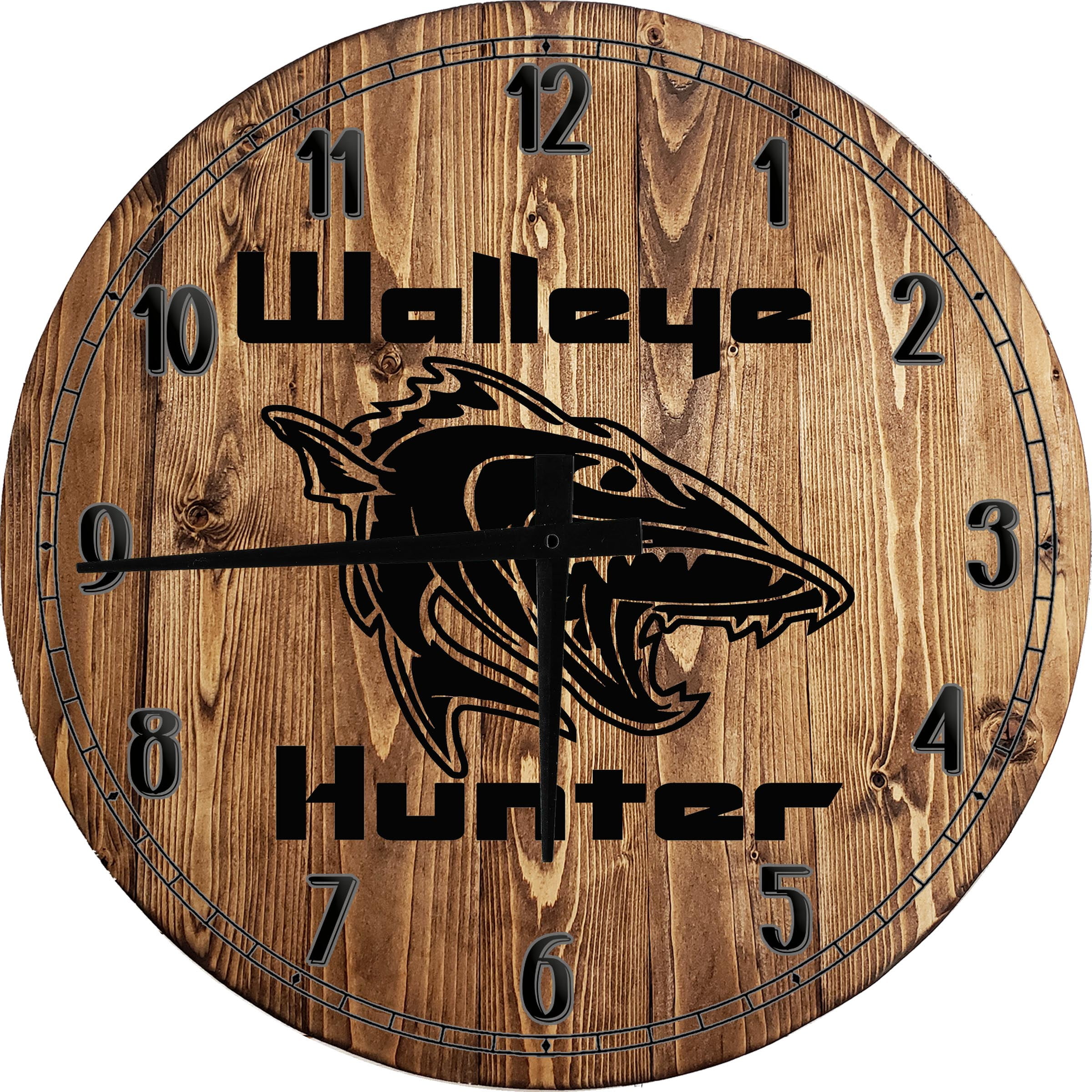 Wood Wall Clock 12 Inch Fish Wall Art Walleye Hunter Fishing Outdoor ...