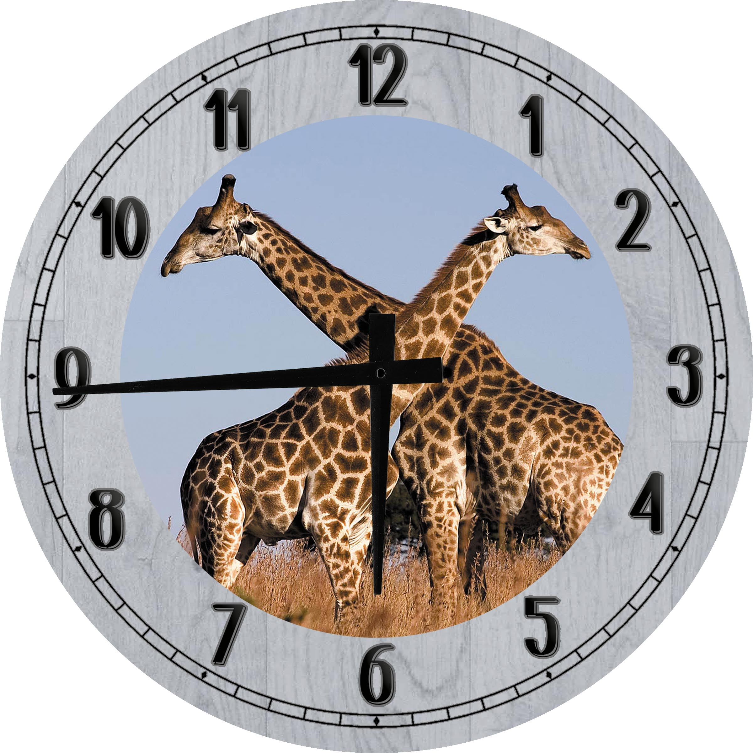Wood Wall Clock 12 Inch Giraffe Couple in the African Sahara Round ...