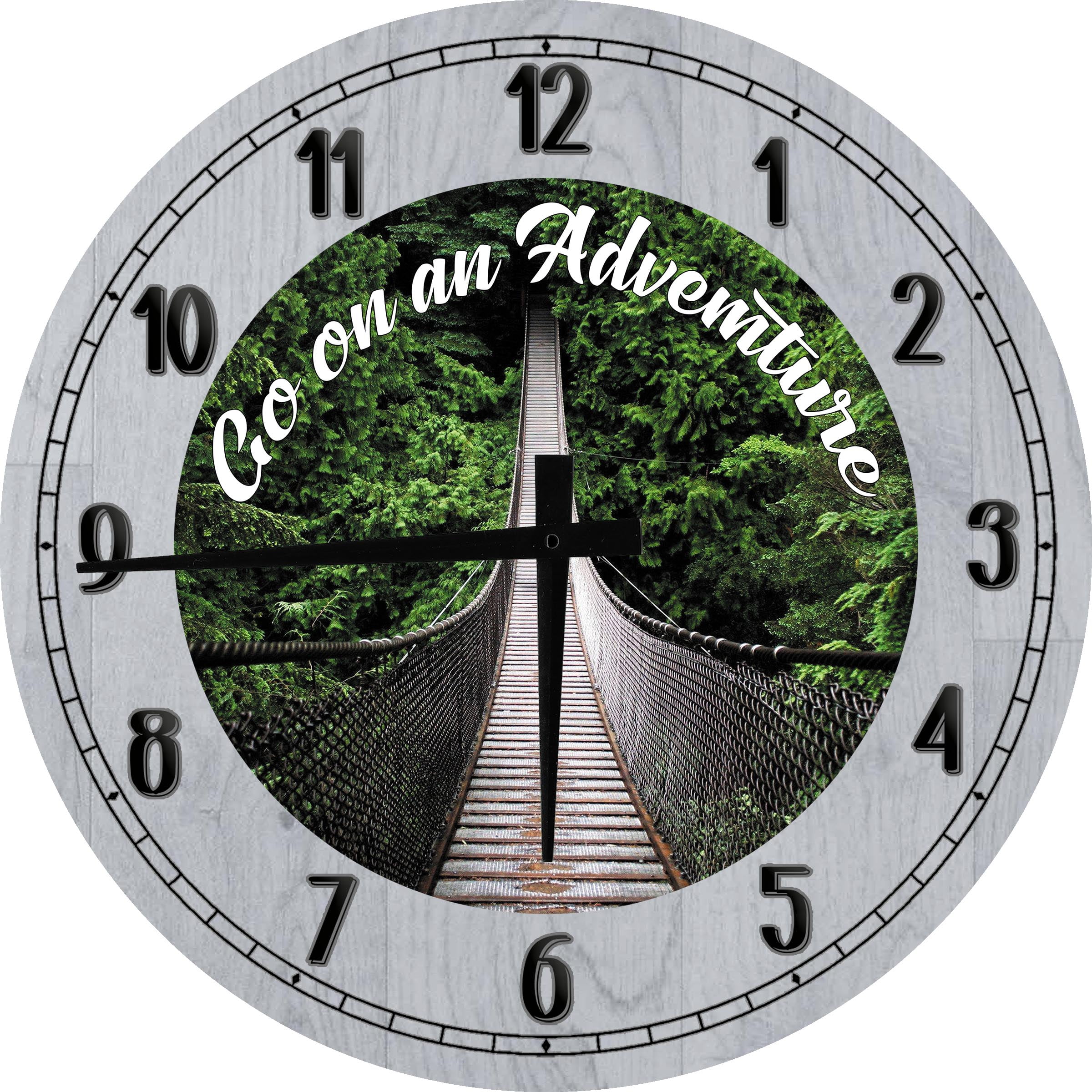 Wood Wall Clock 12 Inch Go Adventure Rope Bridge Vacation Travel Round ...