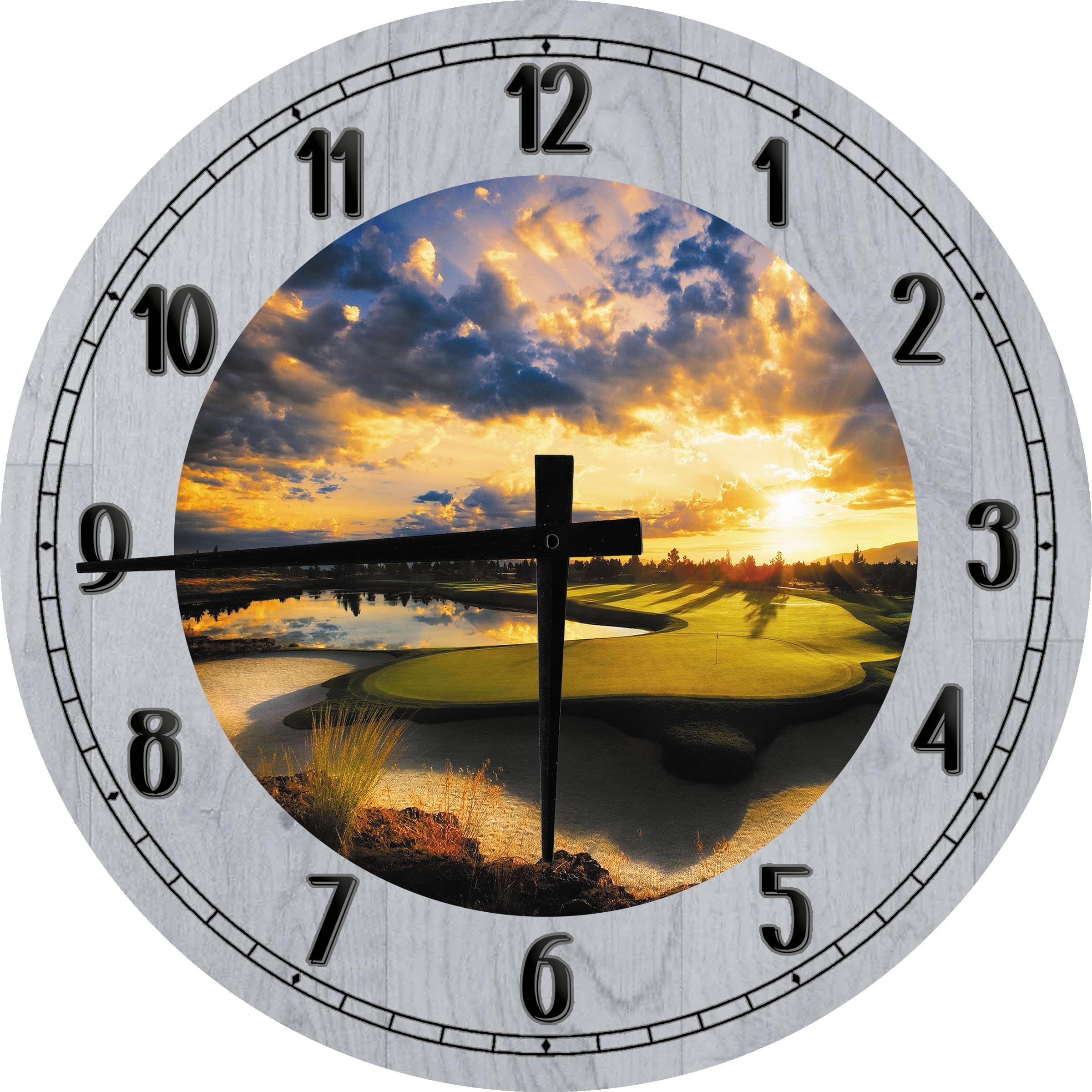 Wood Wall Clock 12 Inch Golf Wall Art Golf Course Tee Sand Water Trap ...