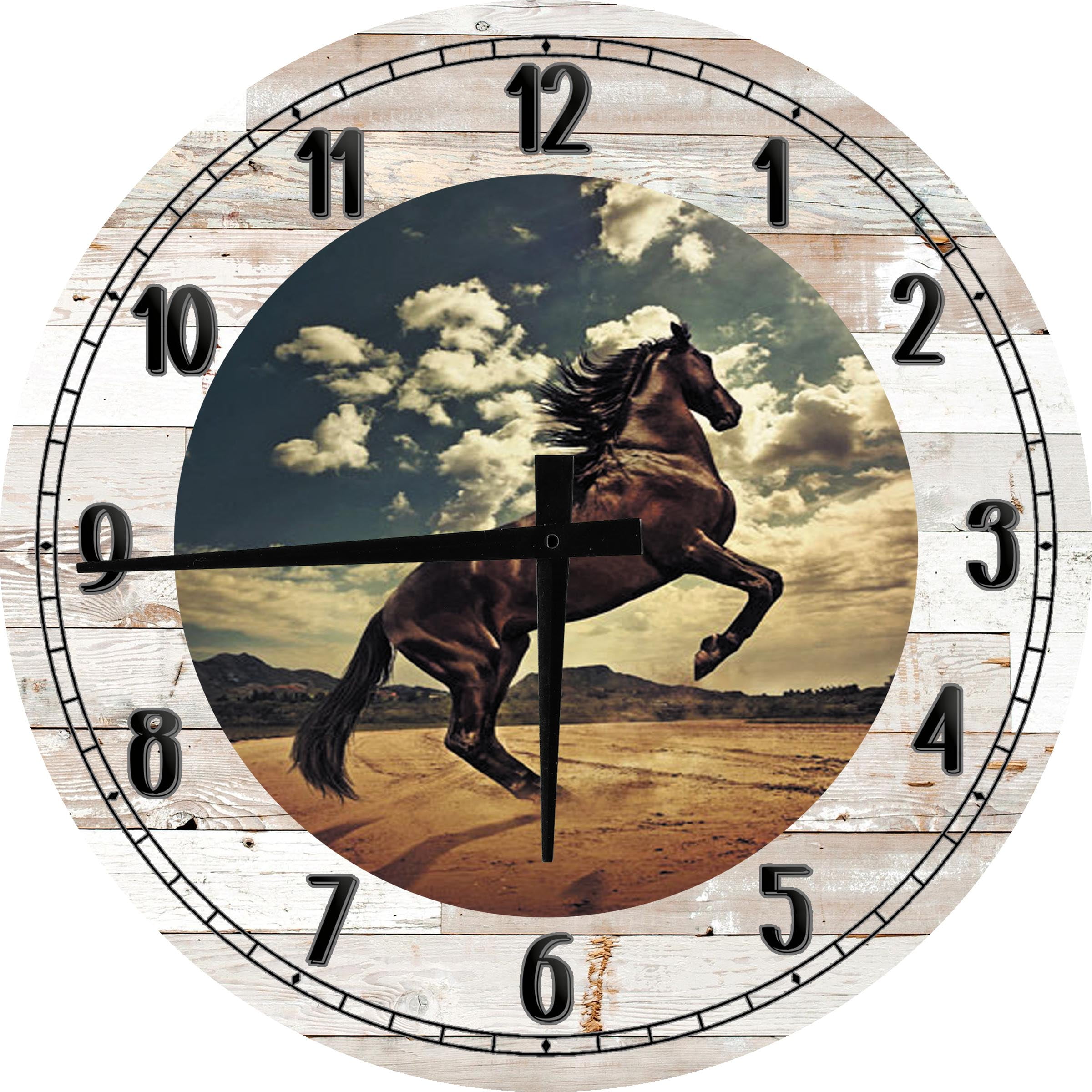 Wood Wall Clock 12 Inch Horse Wall Art Black Horse in The Wind Bareback ...