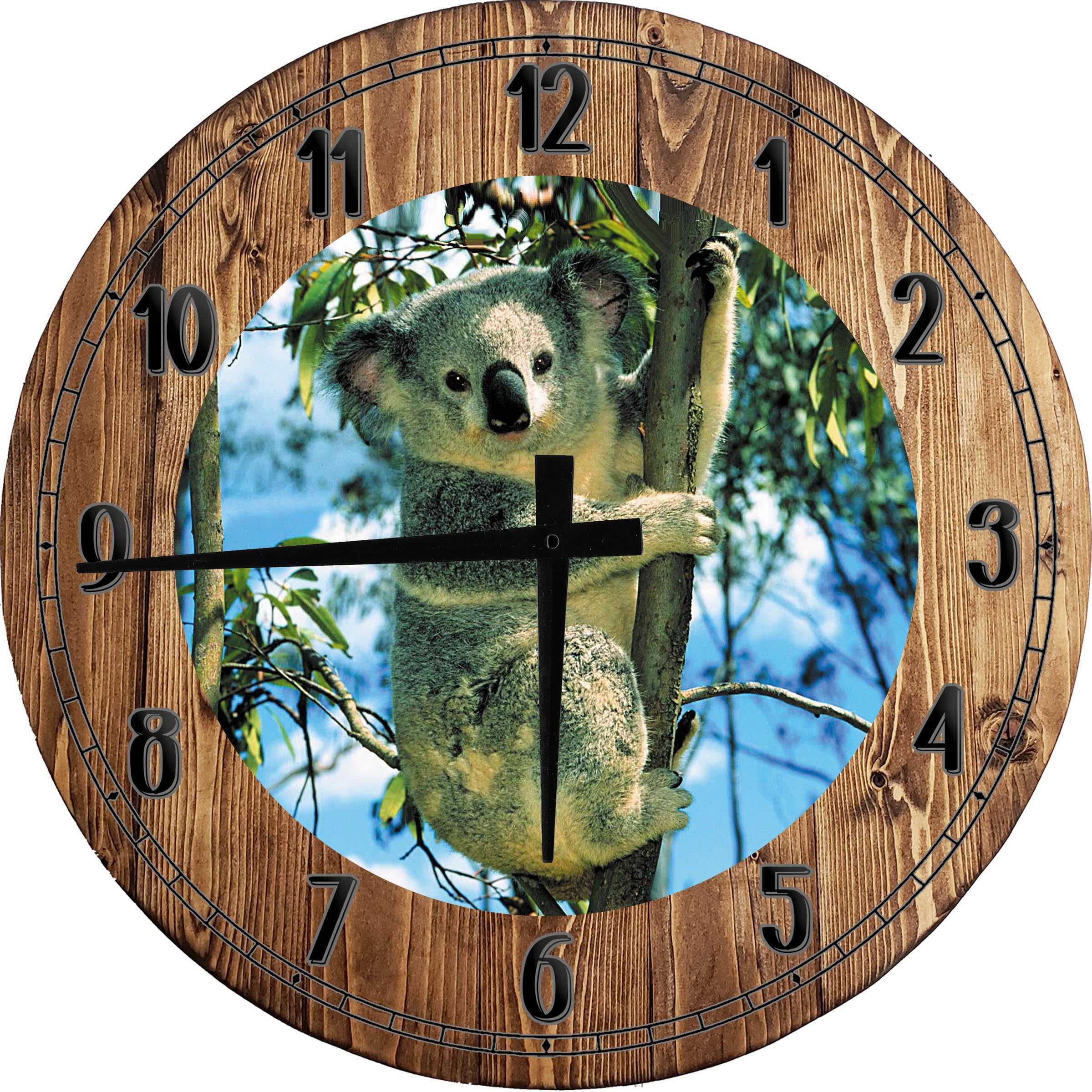 Wood Wall Clock 12 Inch Koala Bear in Bamboo Tree Endangered Species ...
