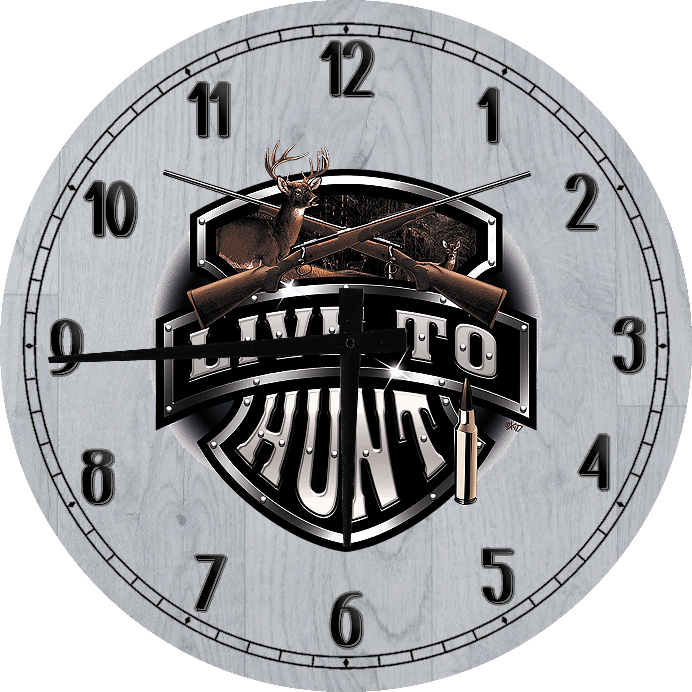 Wood Wall Clock 12 Inch Live to Hunt Big Buck Deer Cross Shotguns ...
