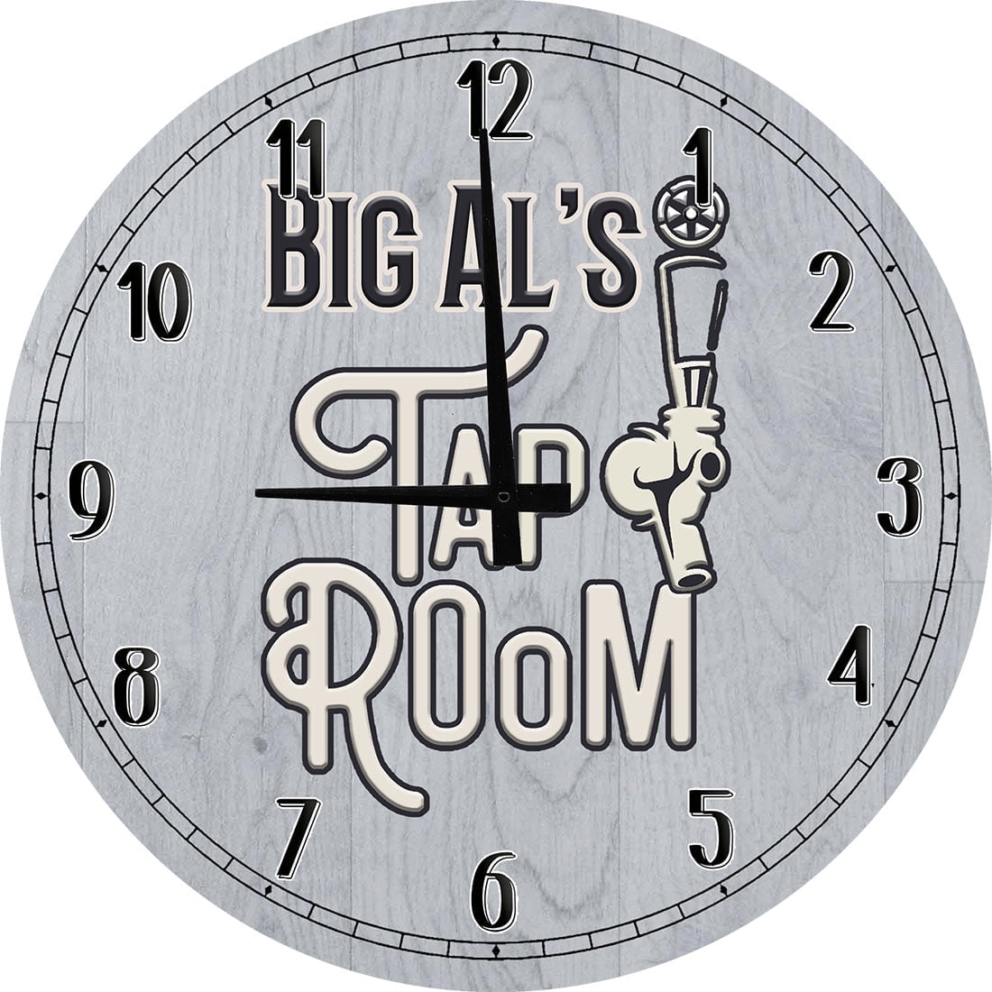 Wood Wall Clock 12 Inch Personalized Tap Room Beer Handle Round Small ...