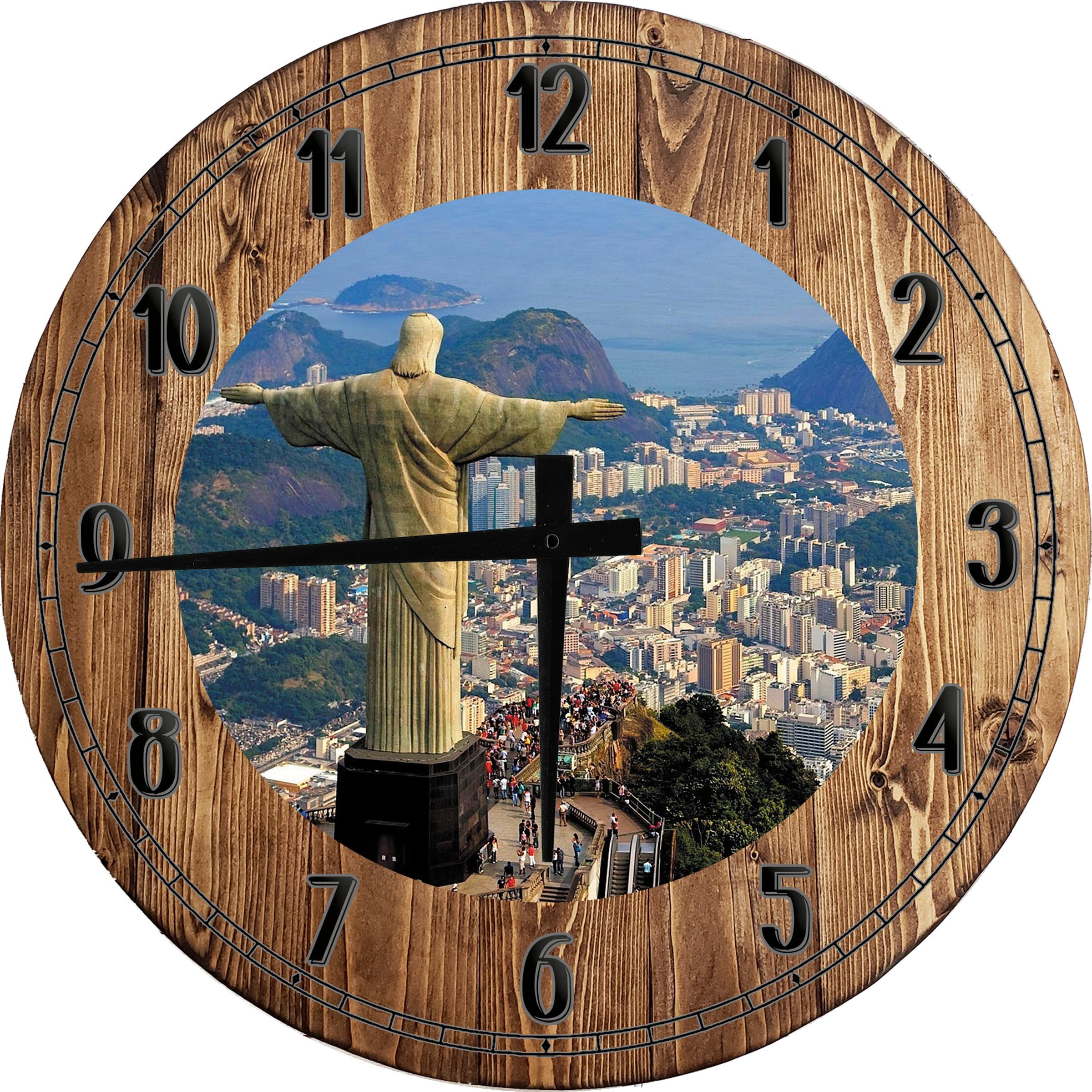 Wood Wall Clock 12 Inch Rio de Janeiro Statue Overlooking the City ...
