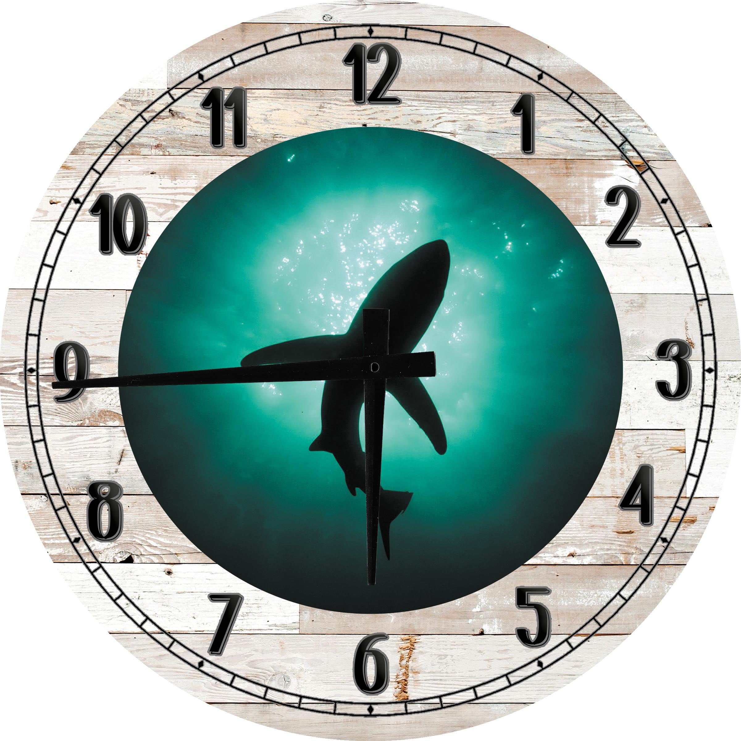 Wood Wall Clock 12 Inch Shark Wall Art Shark Silhouette in The Ocean ...