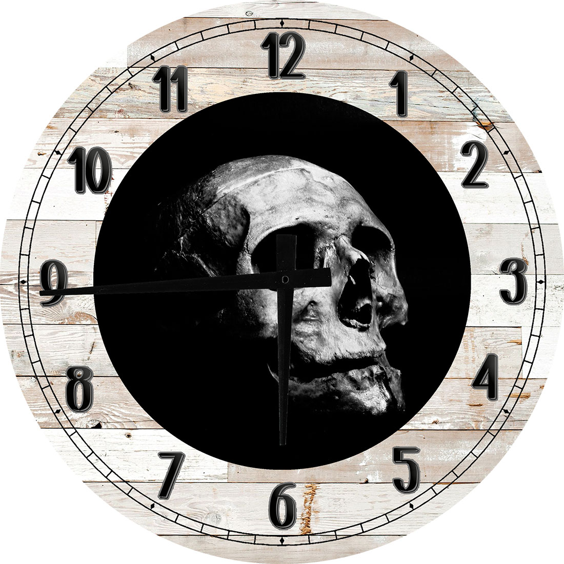 Wood Wall Clock 12 Inch Skull Wall Art Black Grey Skull Skeleton Wall ...