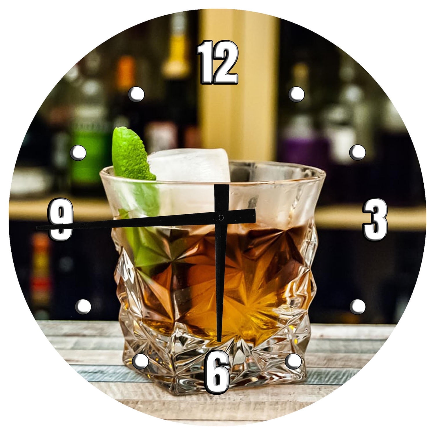 Wood Wall Clock 12 Inch Whiskey Glass Bar Clock Home Bar Round Small ...