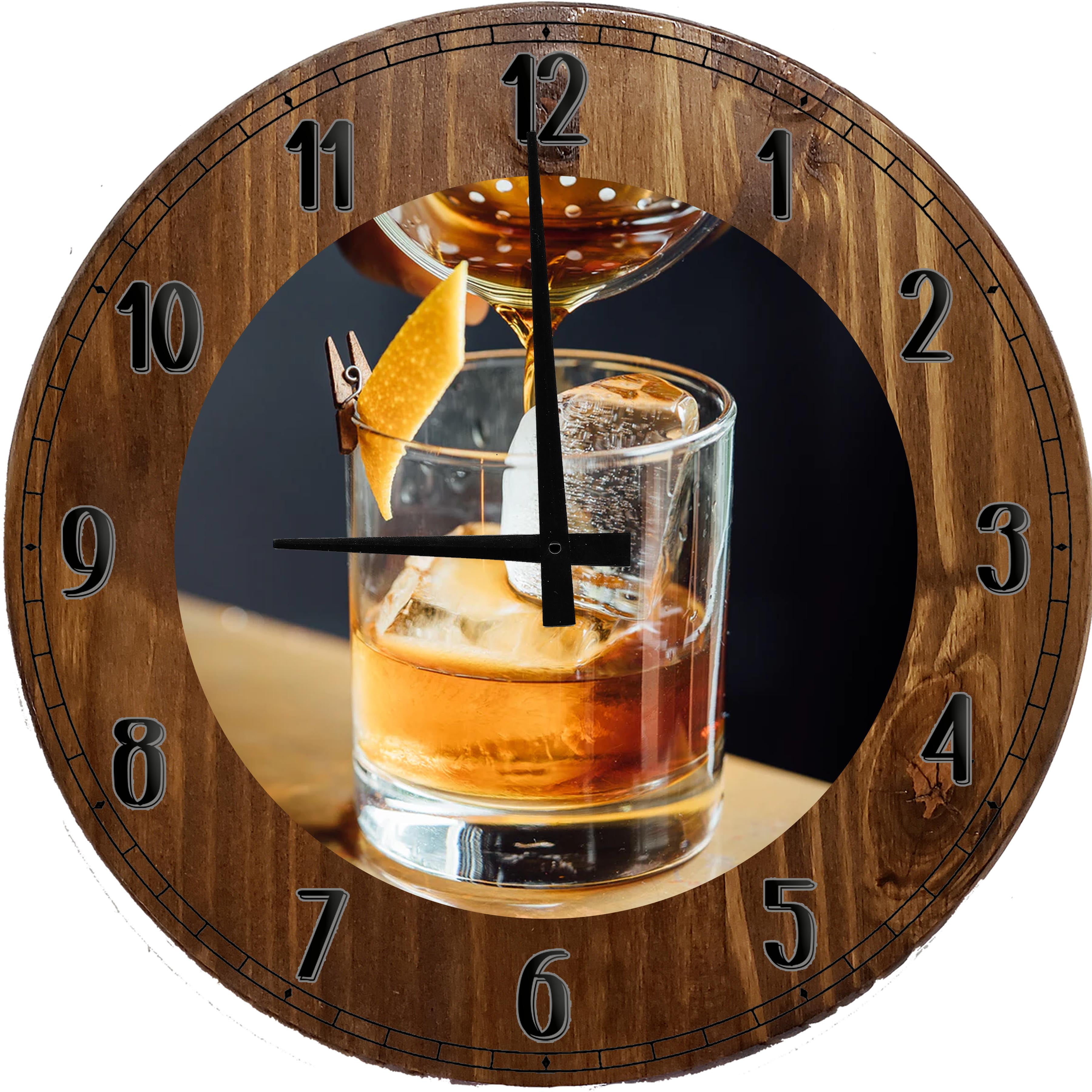Wood Wall Clock 12 Inch Whiskey Wall Art Home Bar or Garage Round Small ...