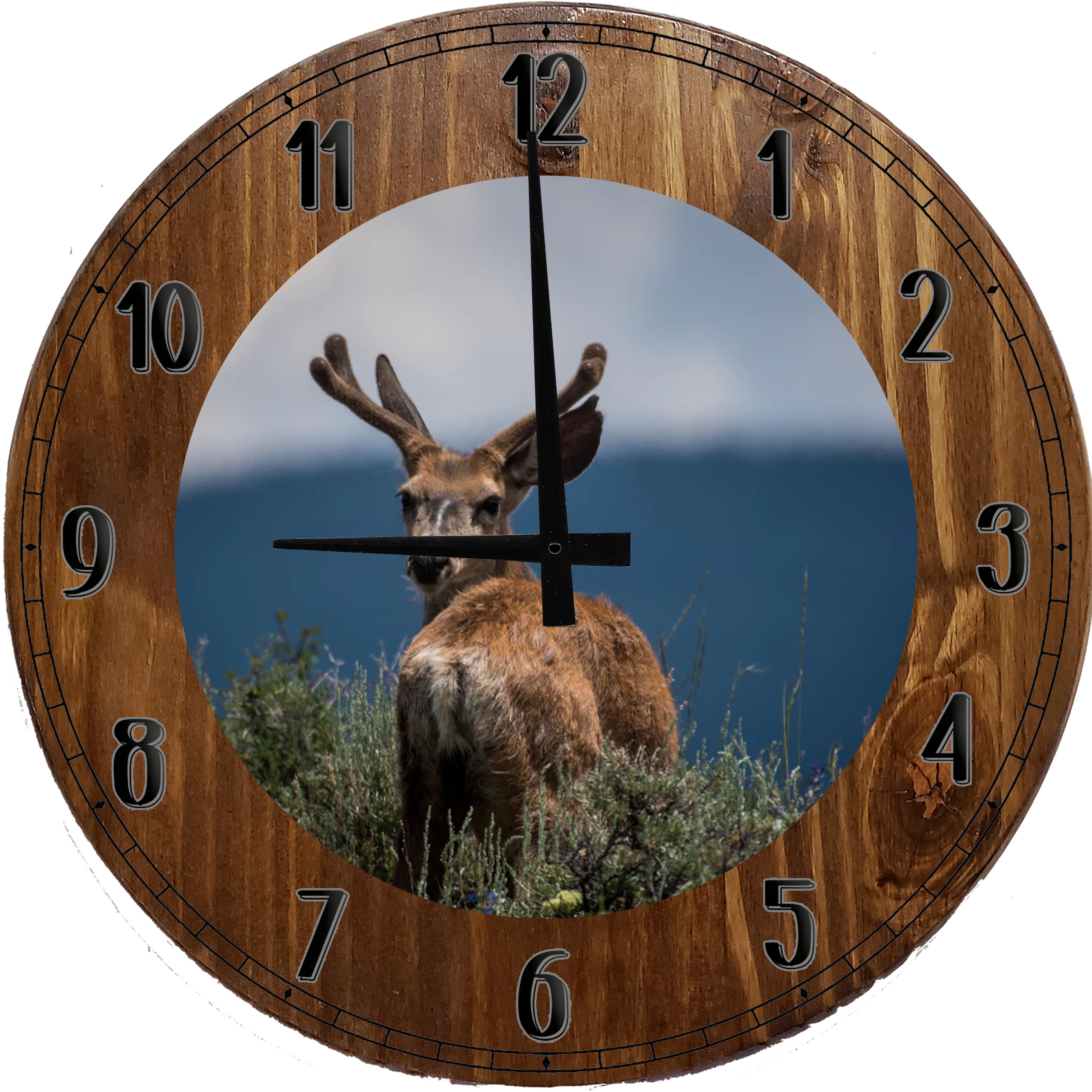 Wood Wall Clock 12 Inch Whitetail Deer Hunting Wall Art Open Field ...