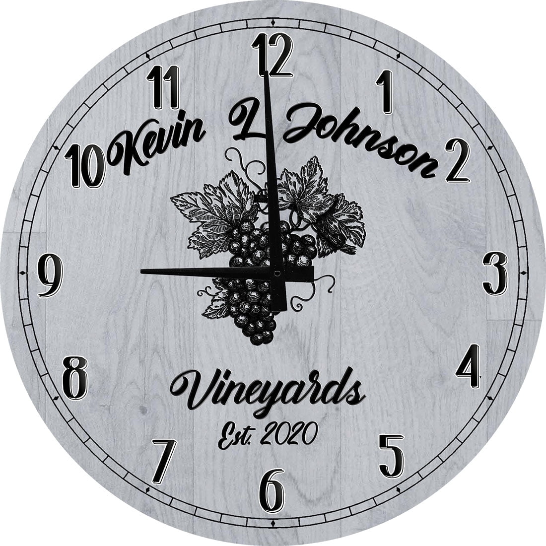 Wood Wall Clock 12 Inch Wine Vineyards Grapes Round Small Battery ...