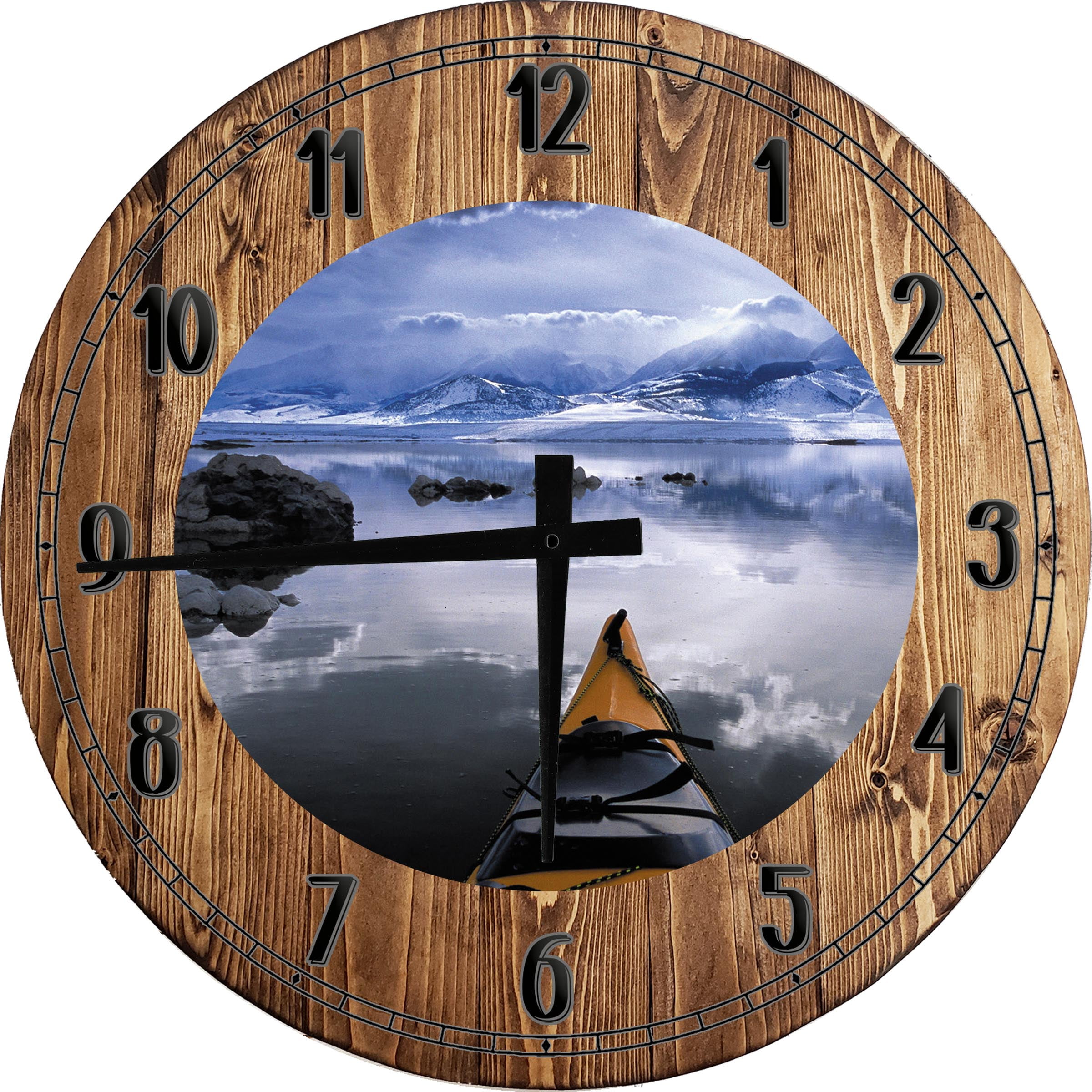 Wood Wall Clock 18 Inch Round Alaska Sea Kayak in the Ocean Peaceful ...