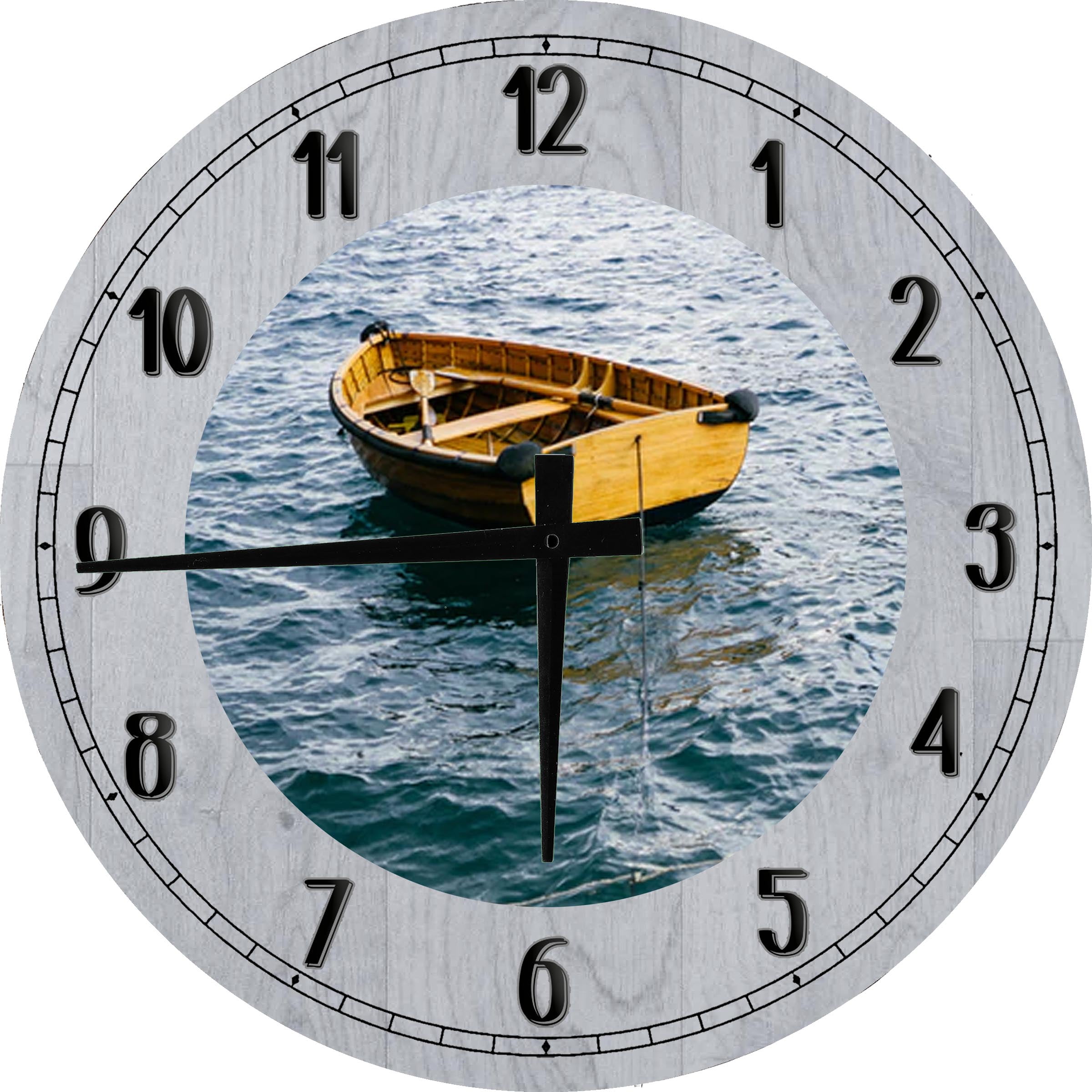 Wood Wall Clock 18 Inch Round American Classic Row Boat Nautical Wall ...