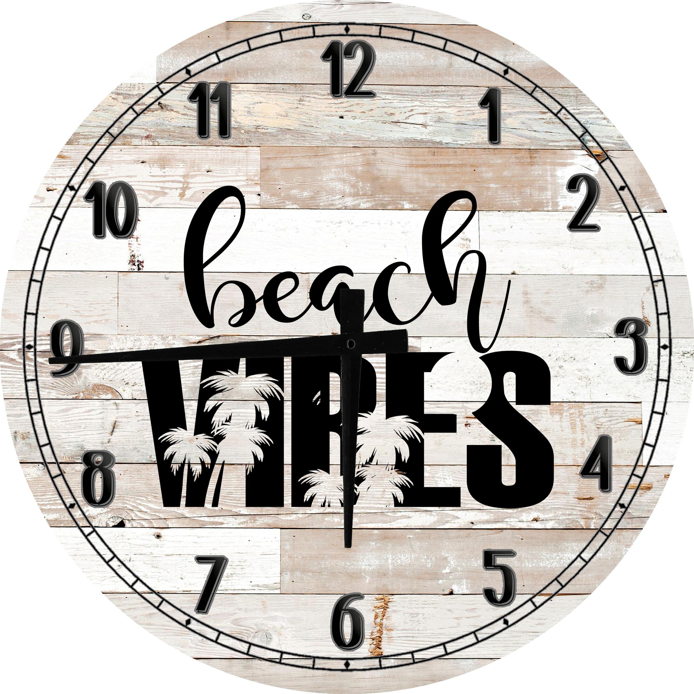 Wood Wall Clock 18 Inch Round Beach Wall Art Beach Vibes with Palm ...
