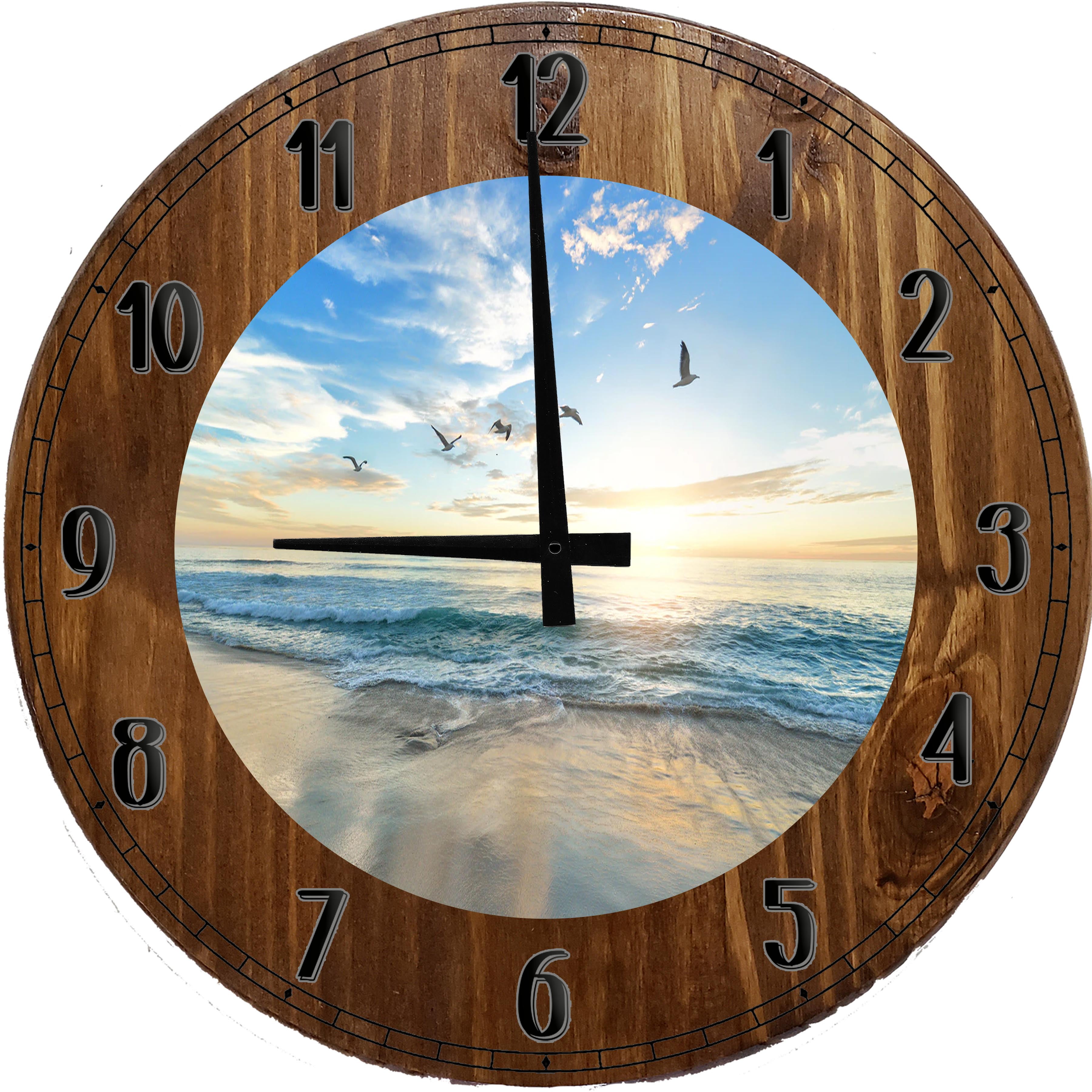 Wood Wall Clock 18 Inch Round Beach Wall Art Beachy Decorations Sky ...