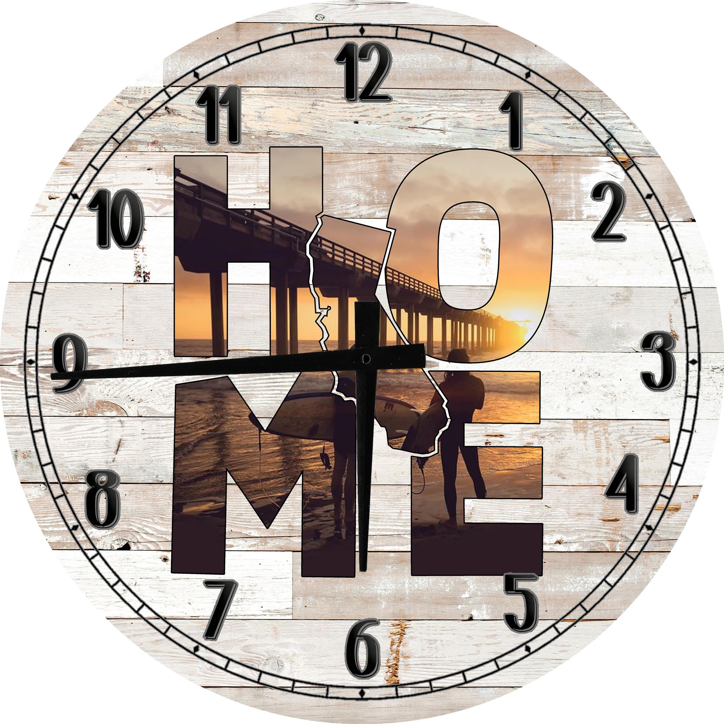 Wood Wall Clock 18 Inch Round Beachy Wall Art Cali California Home Pier ...