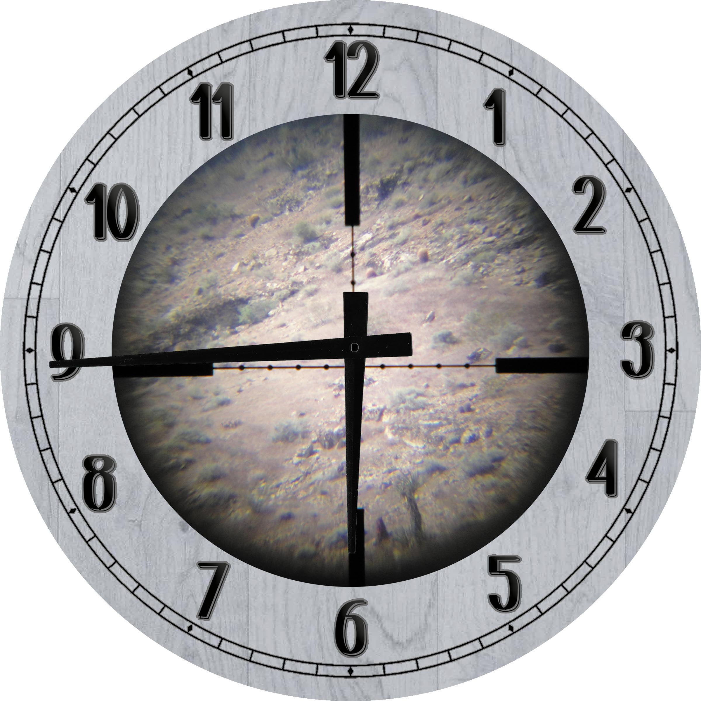 Wood Wall Clock 18 Inch Round Clock for Men Sniper View Through Scope ...