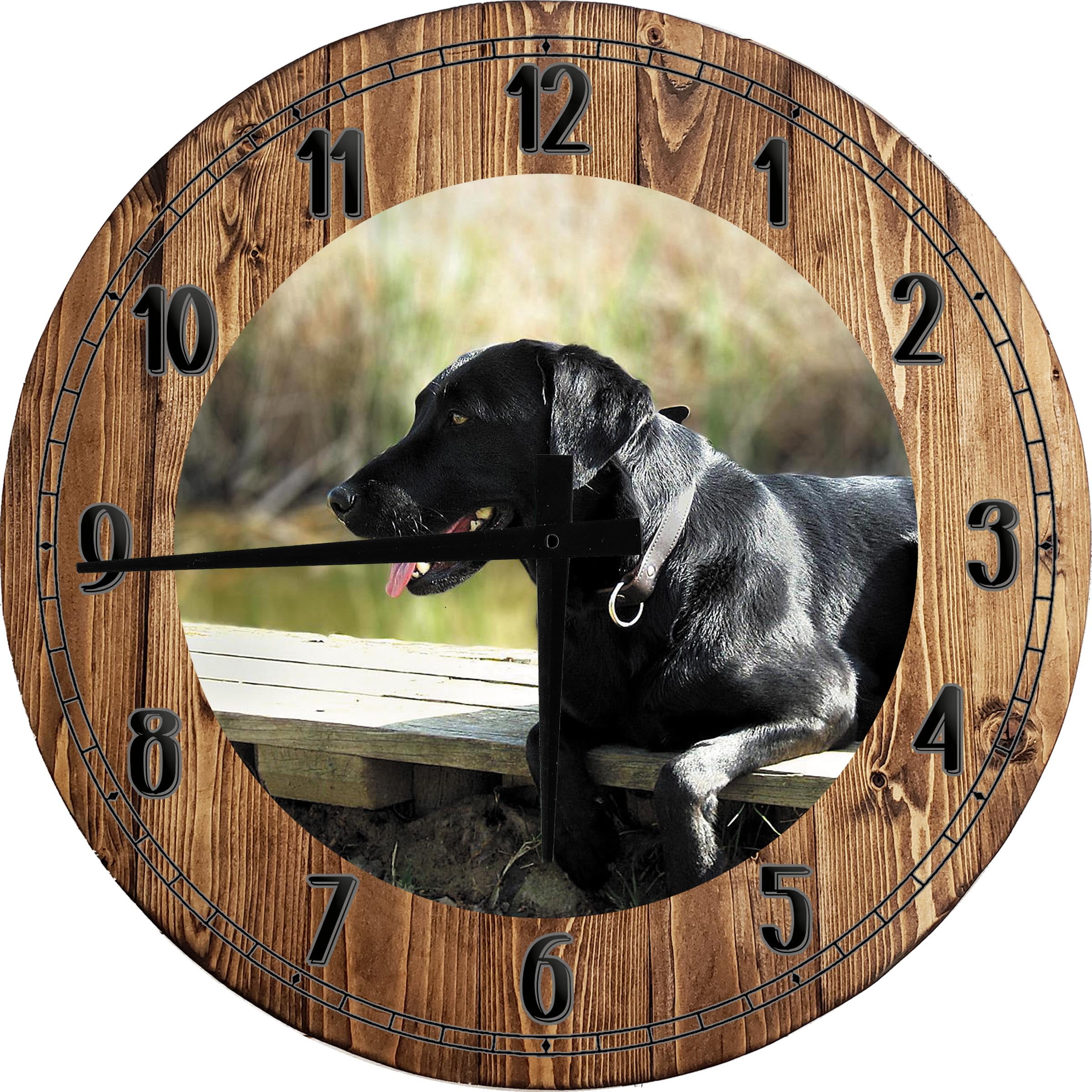 Wood Wall Clock 18 Inch Round Dog Wall Art Black Lab Retriever Hunting ...
