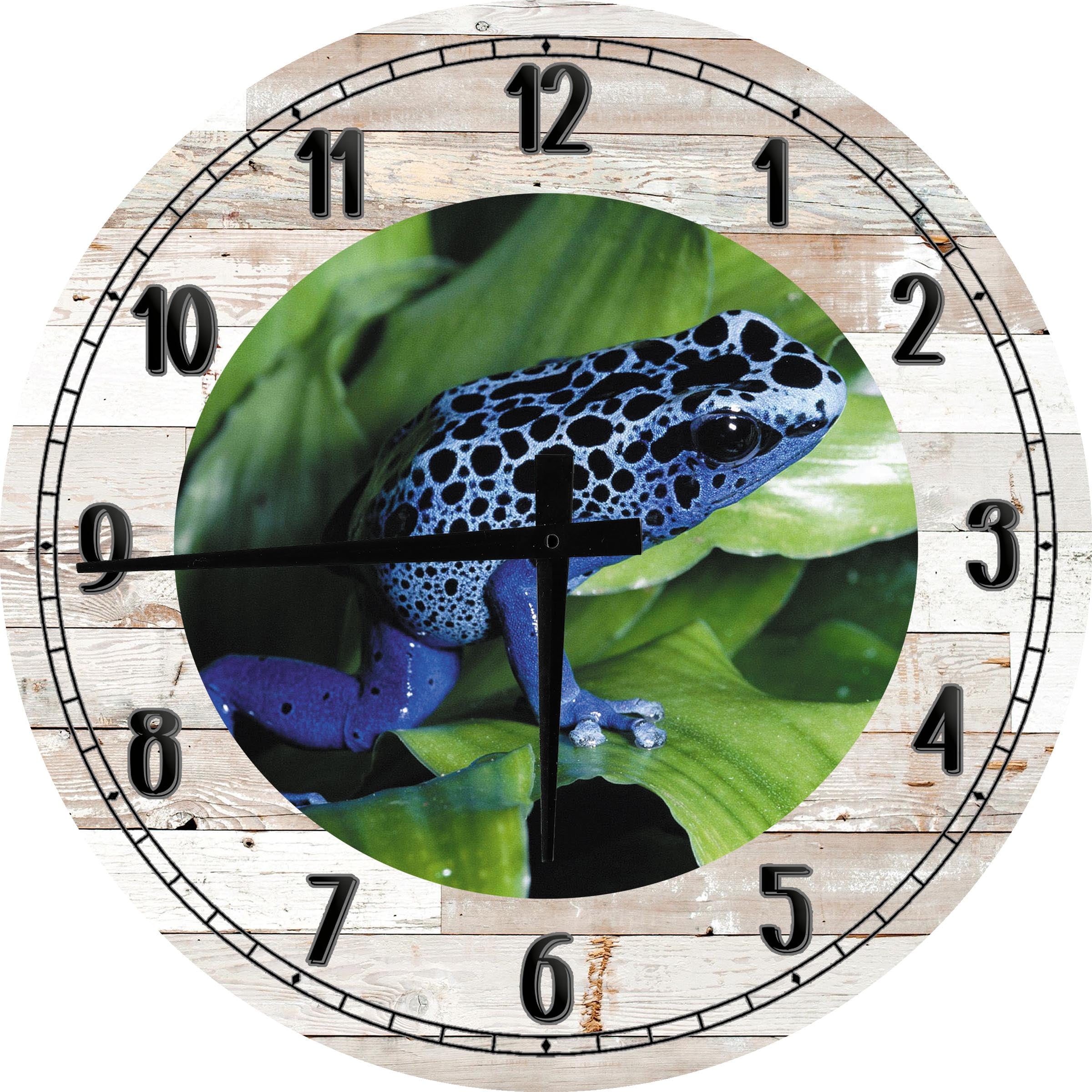 Wood Wall Clock 18 Inch Round Frog Wall Art Bright Blue Spotted Tree ...