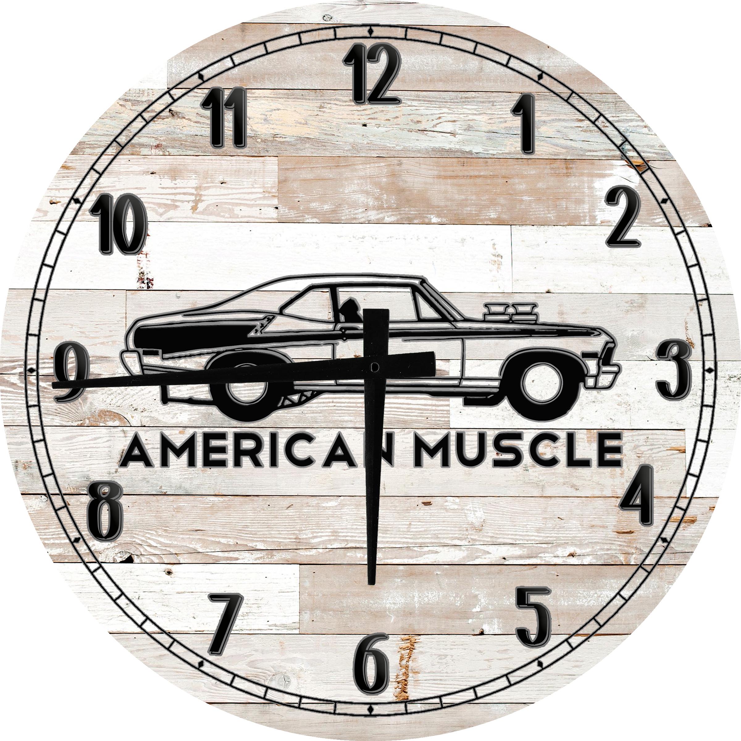 Wood Wall Clock 18 Inch Round Garage Wall Art American Muscle Car Clock ...