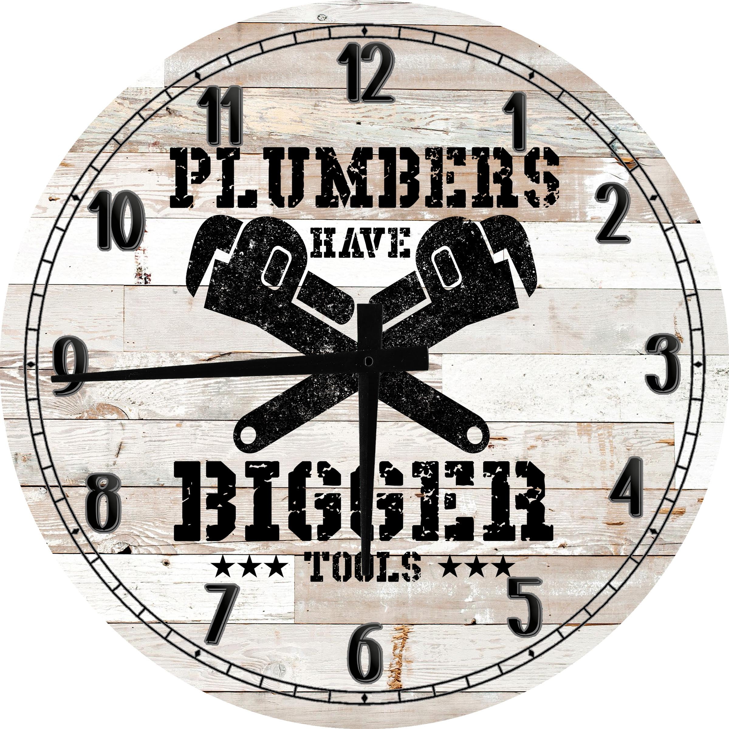 Wood Wall Clock 18 Inch Round Garage Wall Art Plumbers Have Bigger ...