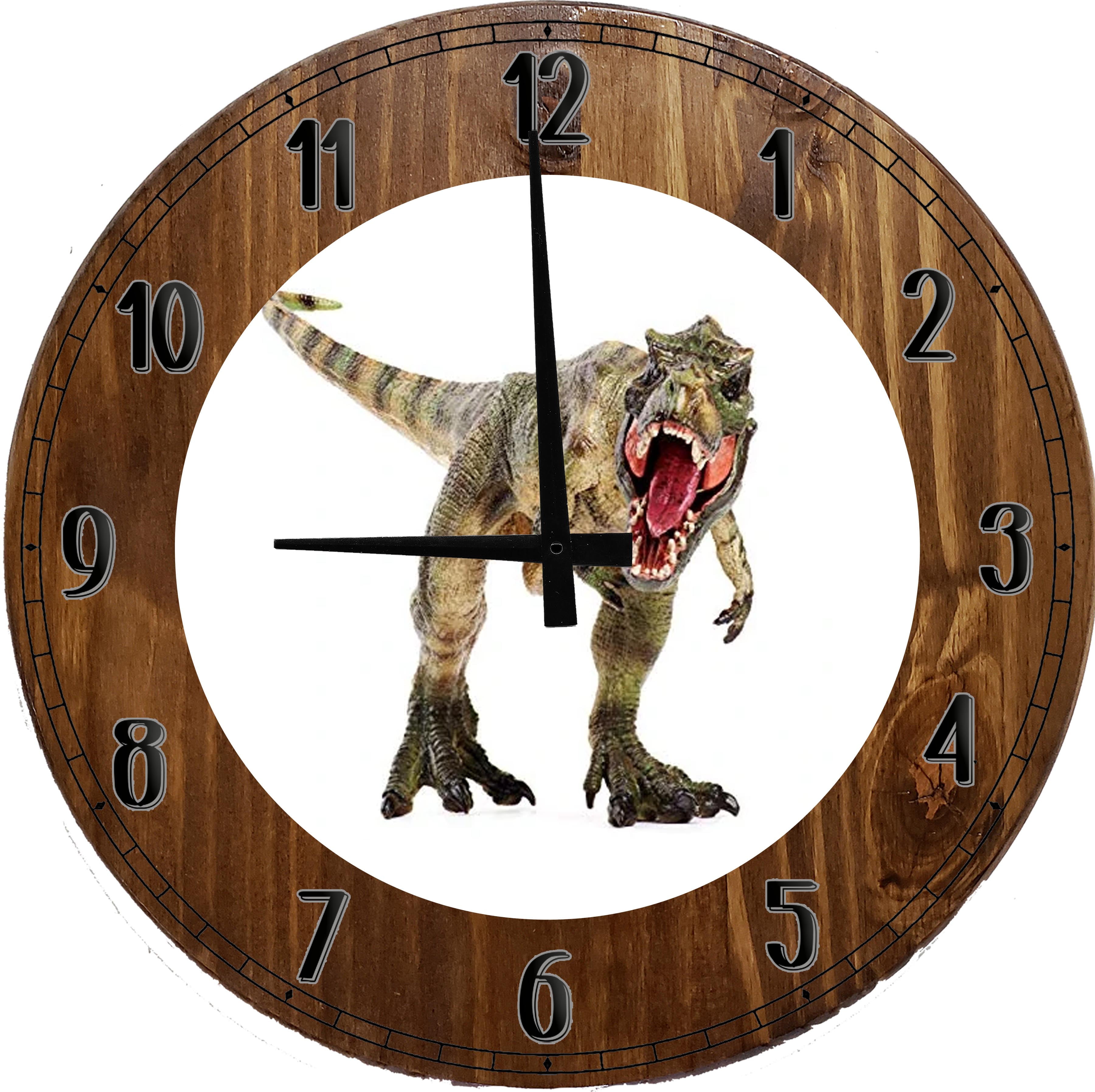 Wood Wall Clock 18 Inch Round Jurassic Dinosaur Wall Art T-Rex Wall ...