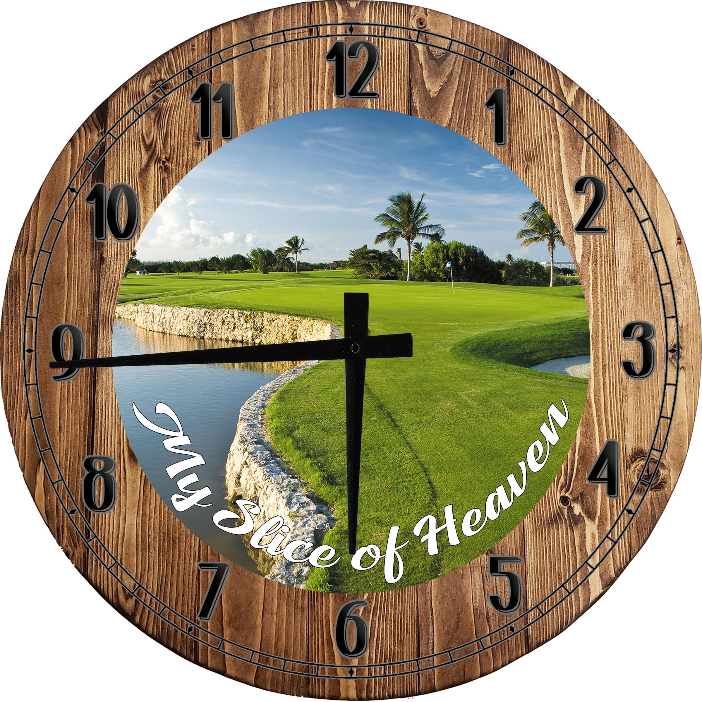 Wood Wall Clock 18 Inch Round My Slice of Heaven Golf Greens Round ...
