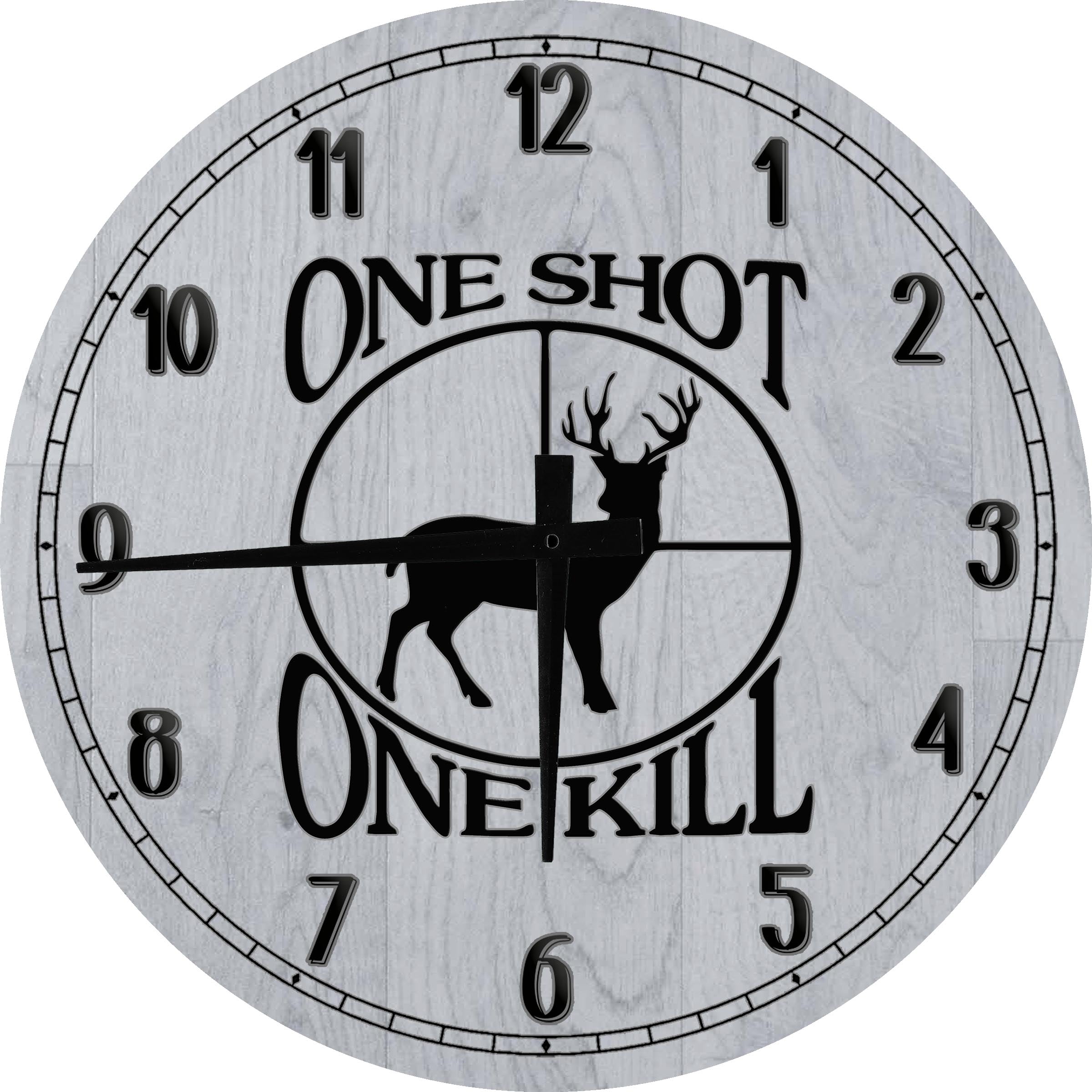 Wood Wall Clock 18 Inch Round One Shot One Kill Deer Predator Scoped ...