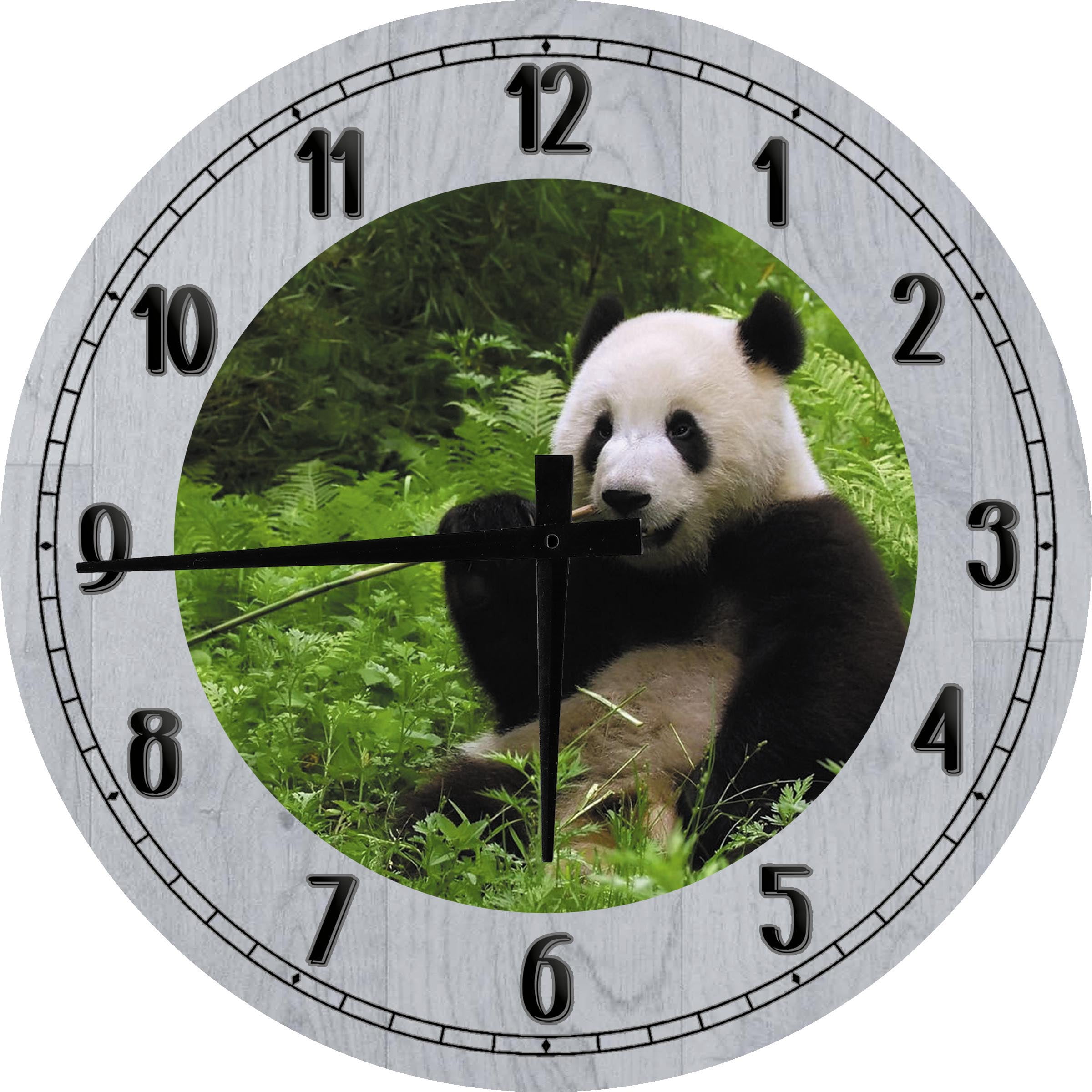 Wood Wall Clock 18 Inch Round Panda Wall Art Lazy Panda Chewing on ...