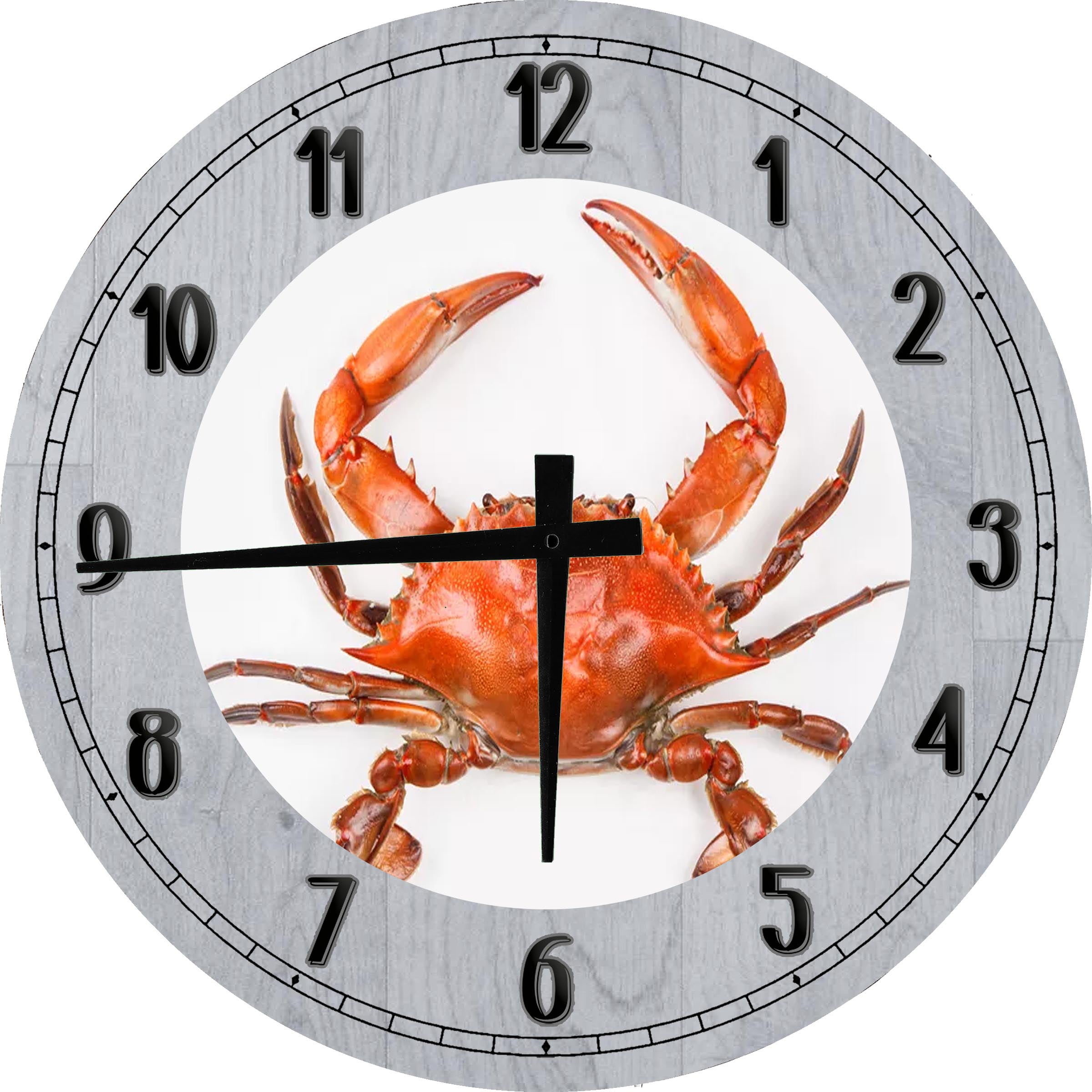 Wood Wall Clock 18 Inch Round Red Crab Wall Art Nautical Sea Life Round ...