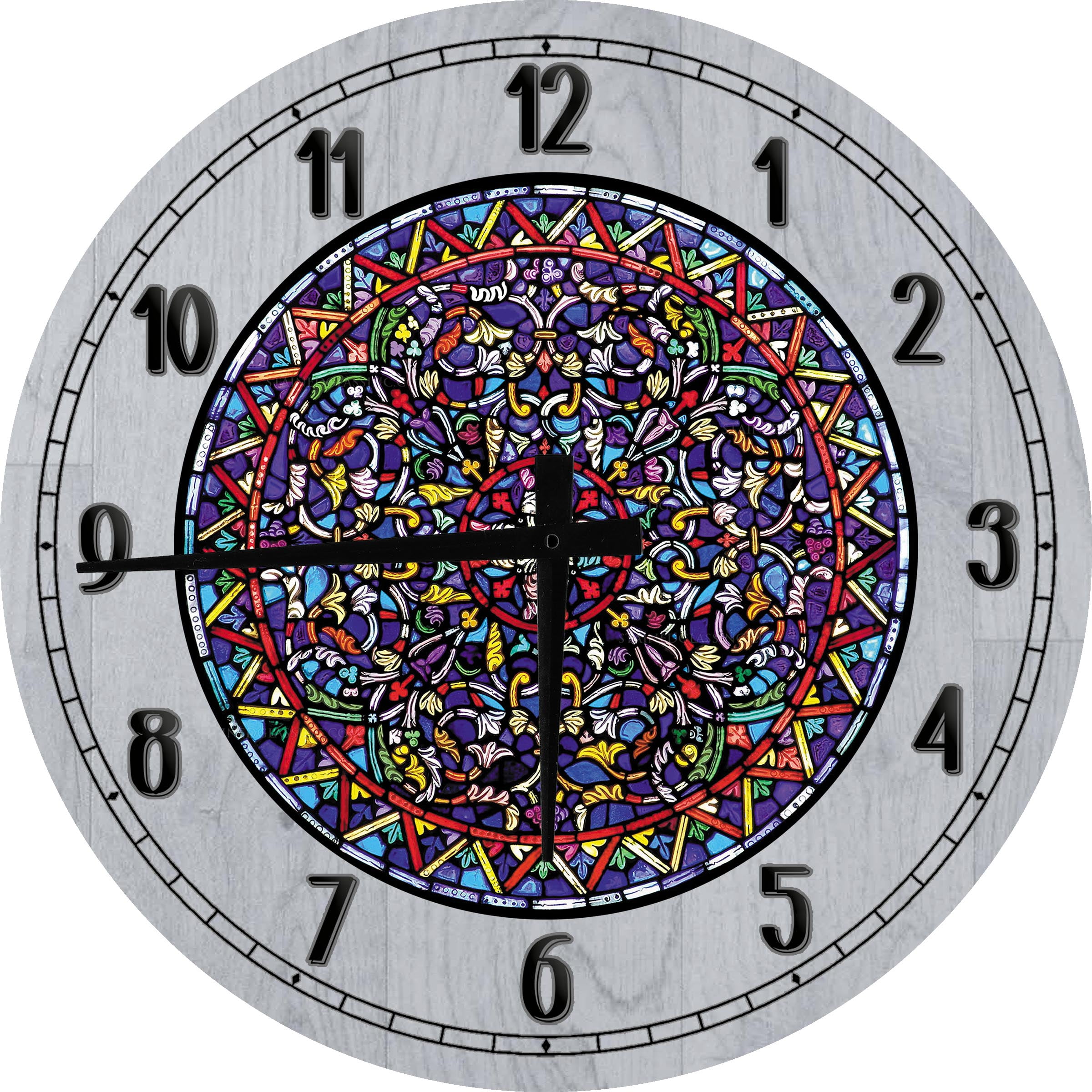 Wood Wall Clock 18 Inch Round Religious Wall Art Stained Glass ...
