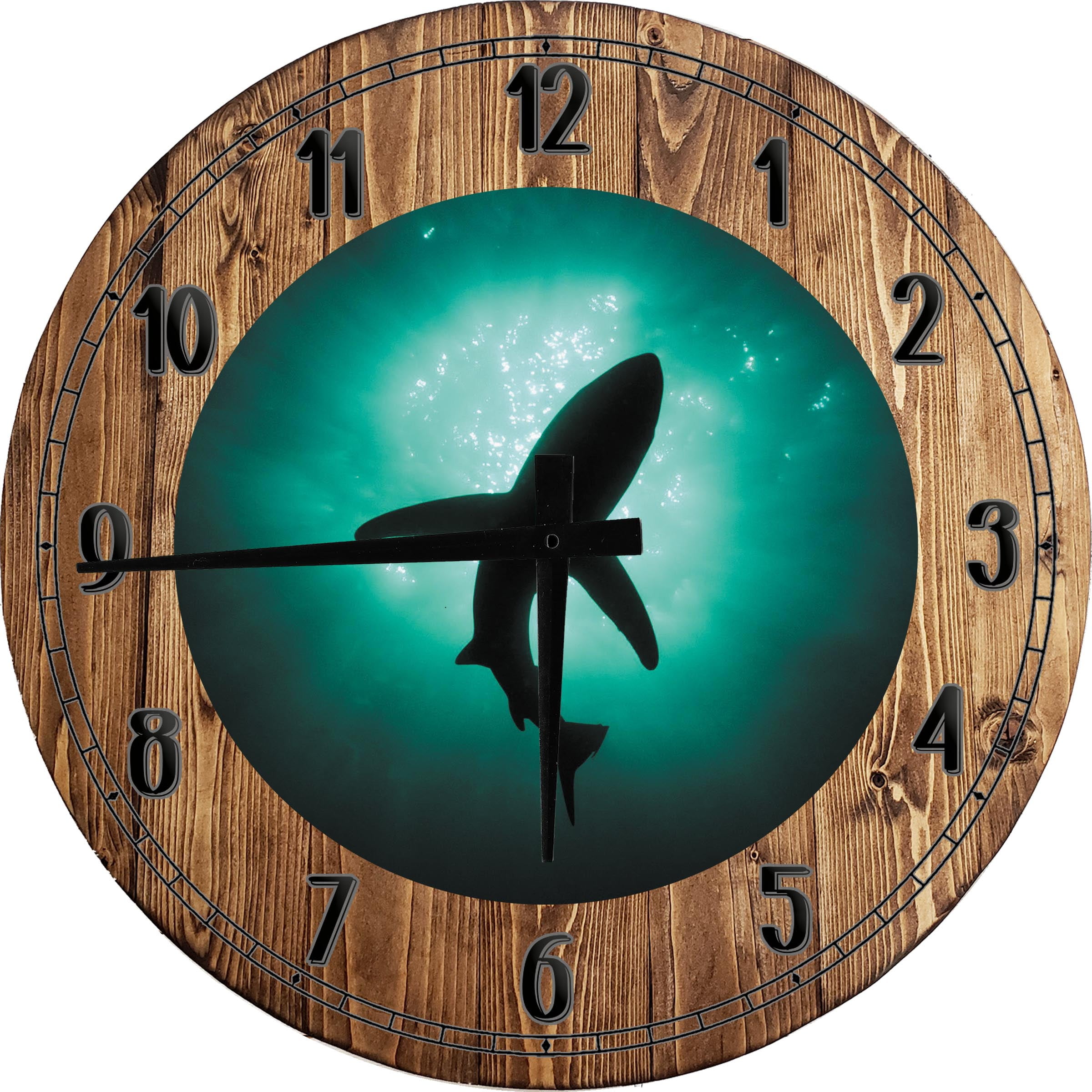 Wood Wall Clock 18 Inch Round Shark Wall Art Shark Silhouette in The ...